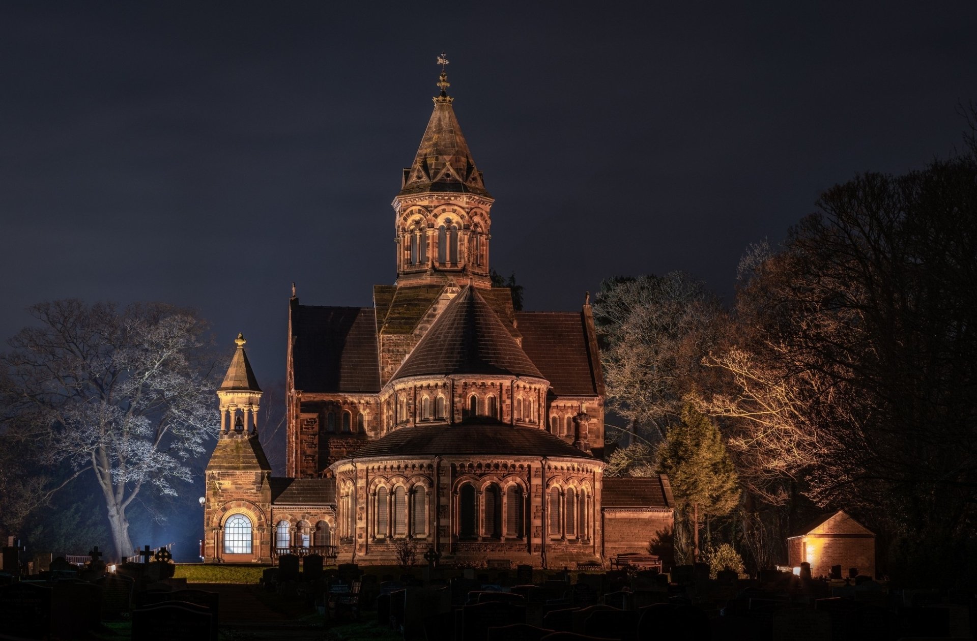 Sacred Serenity: Illuminated Church at Night HD Wallpaper by Rob Pitt