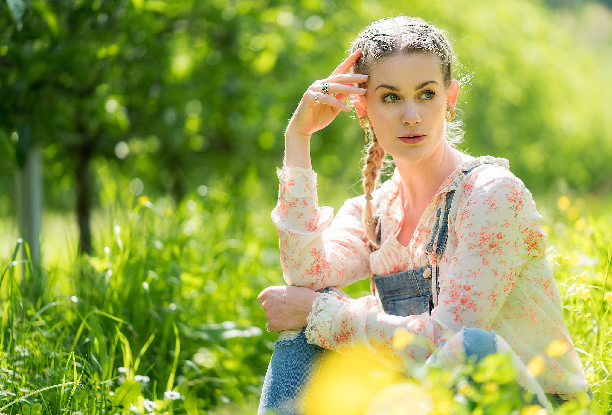 Download Blue Eyes Blonde Depth Of Field Braid Woman Model HD Wallpaper ...