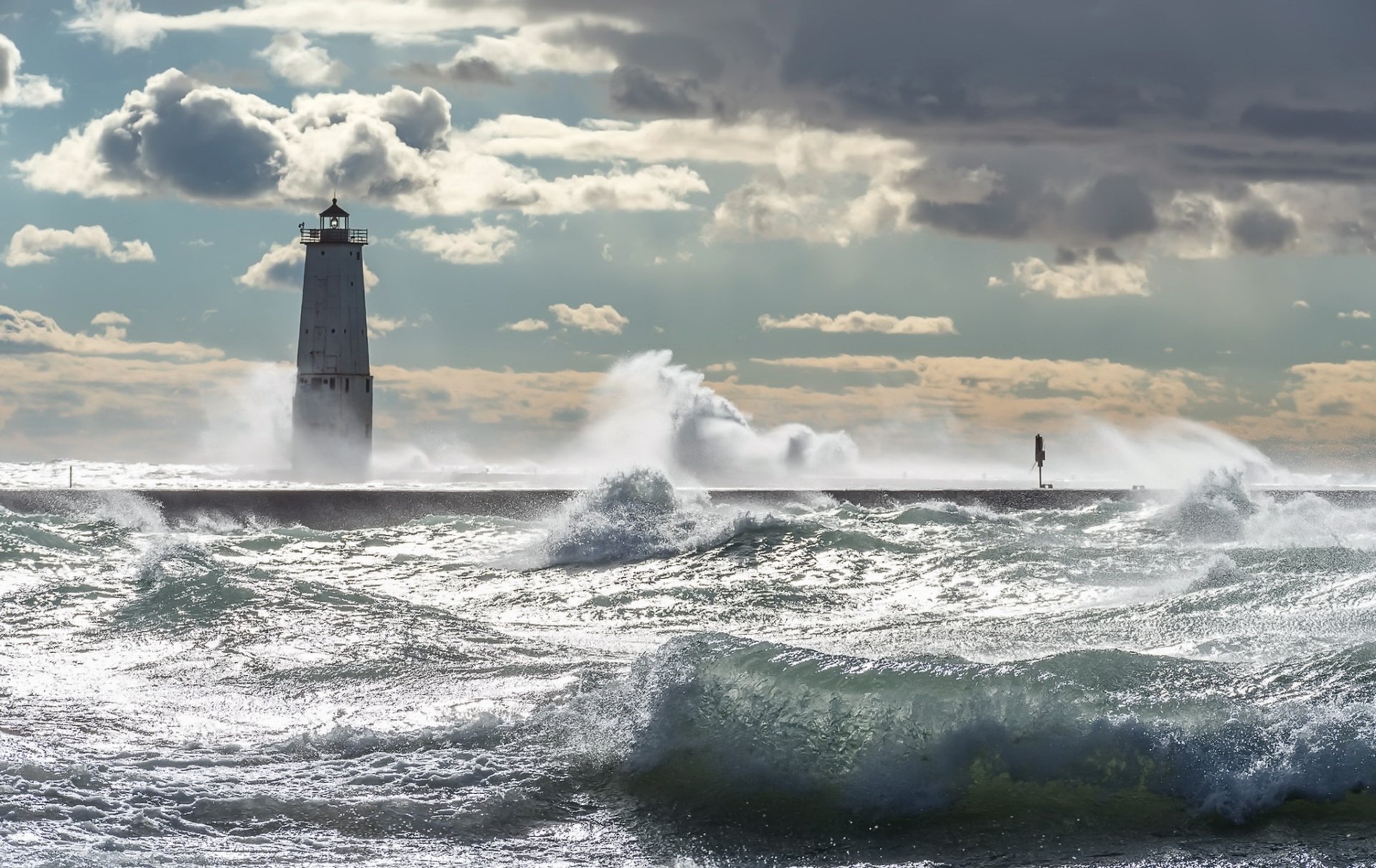 Download Sky Cloud Wave Man Made Lighthouse HD Wallpaper | 2048x1292 ...