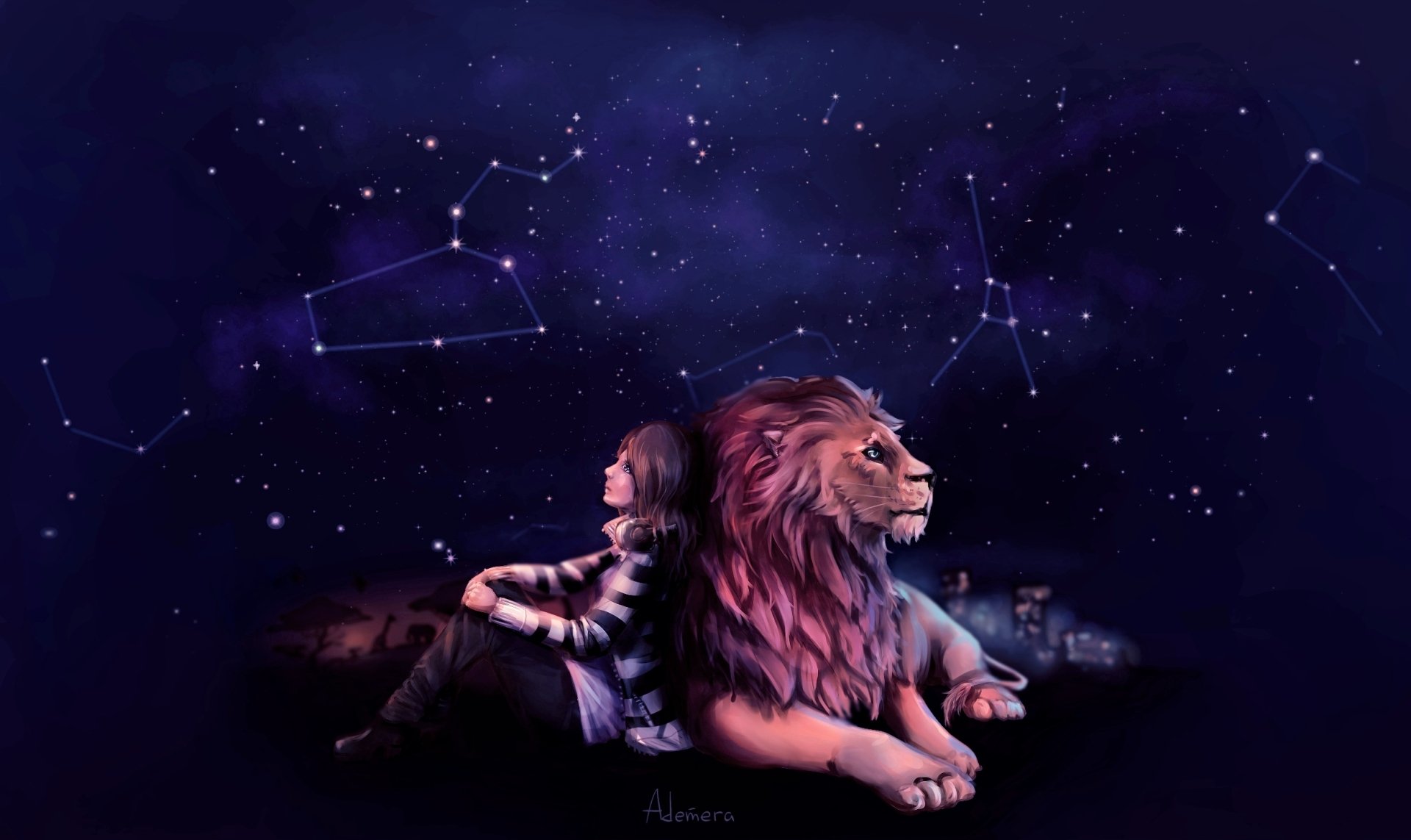 Download Dream Sky Star Lion Fantasy Woman HD Wallpaper