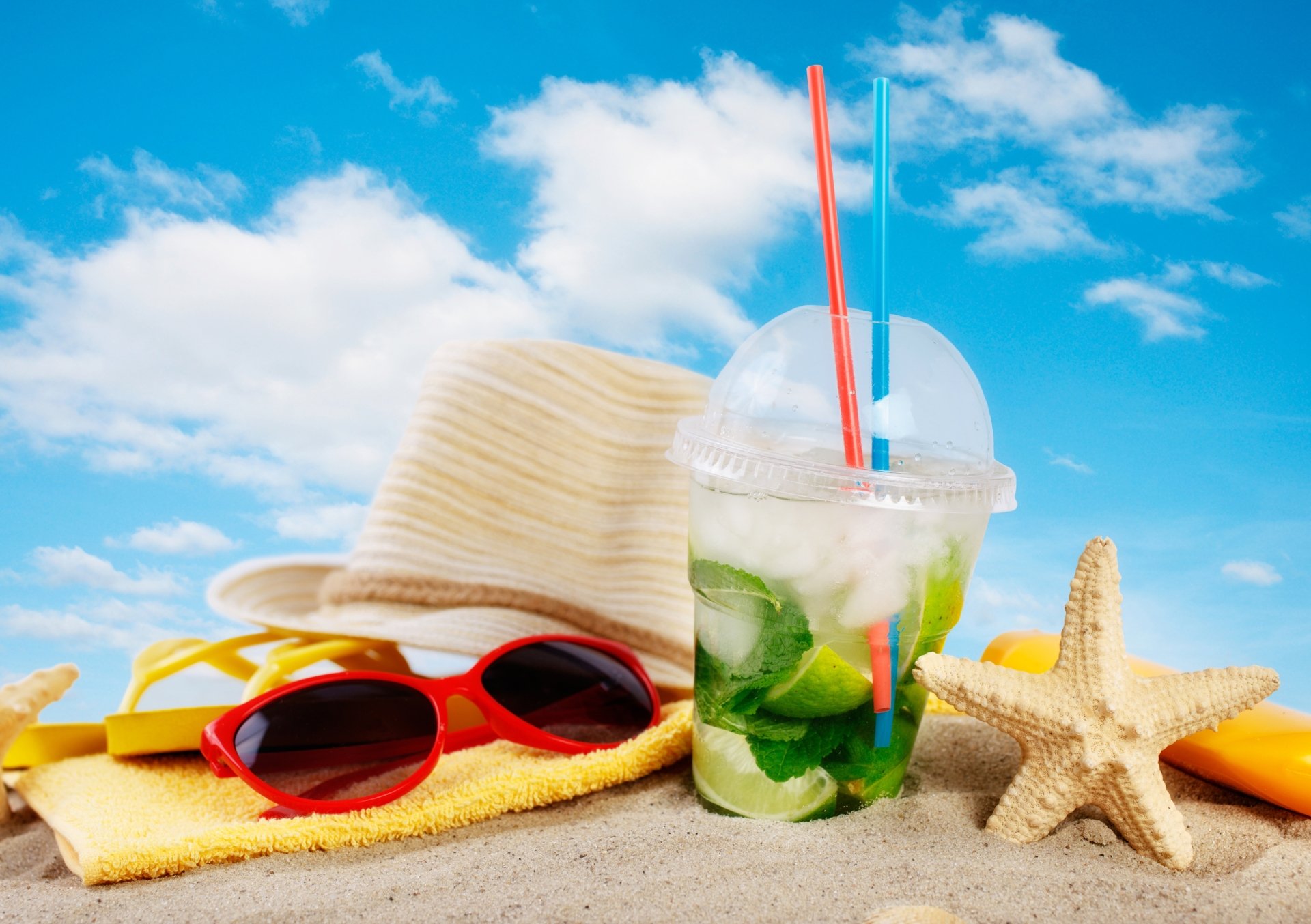 Download Starfish Drink Sunglasses Hat Sand Artistic Summer 4k Ultra HD ...