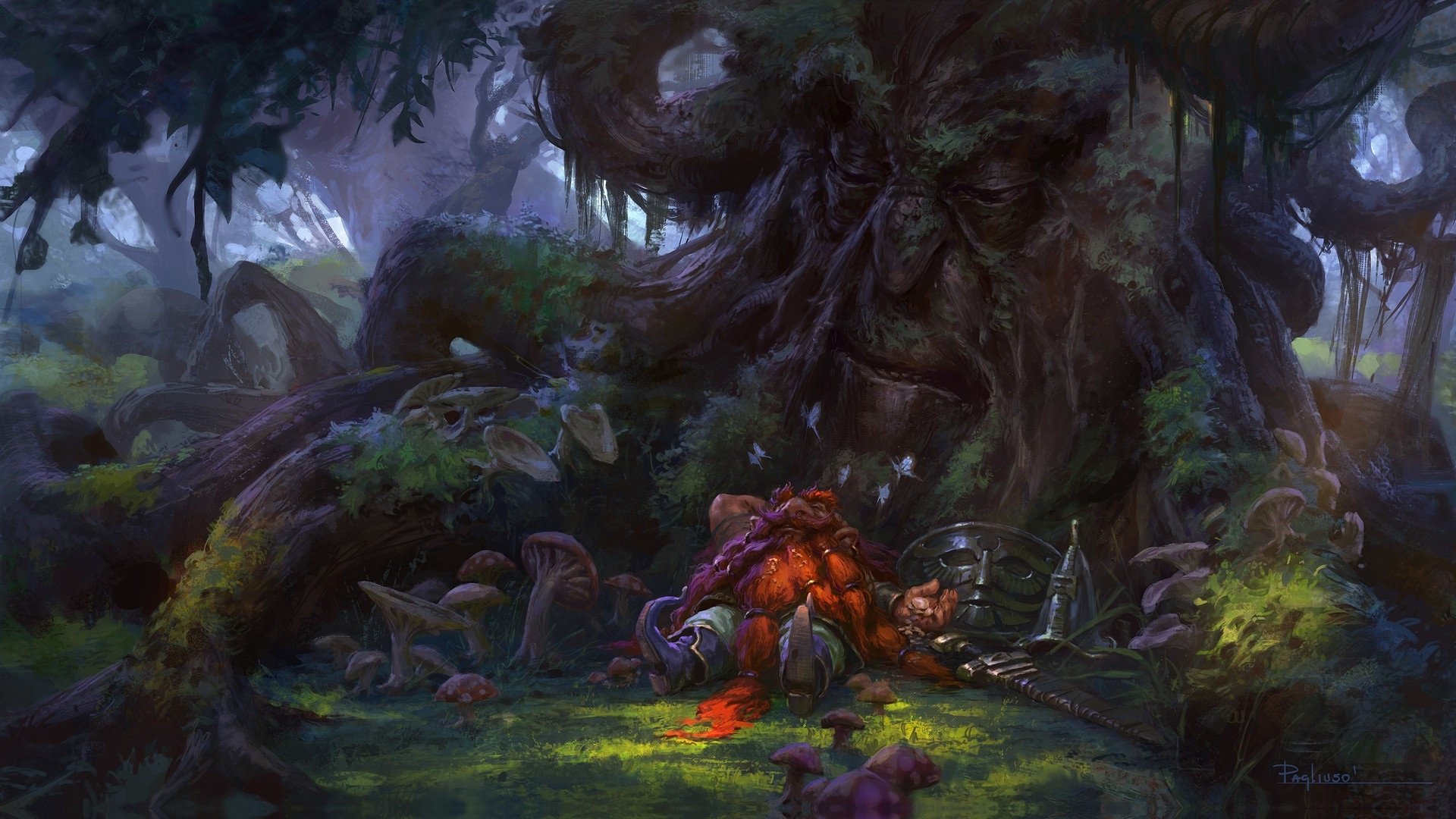 Slumbering Dwarf Beneath the Enchanted Tree - Fantasy HD Wallpaper by ...