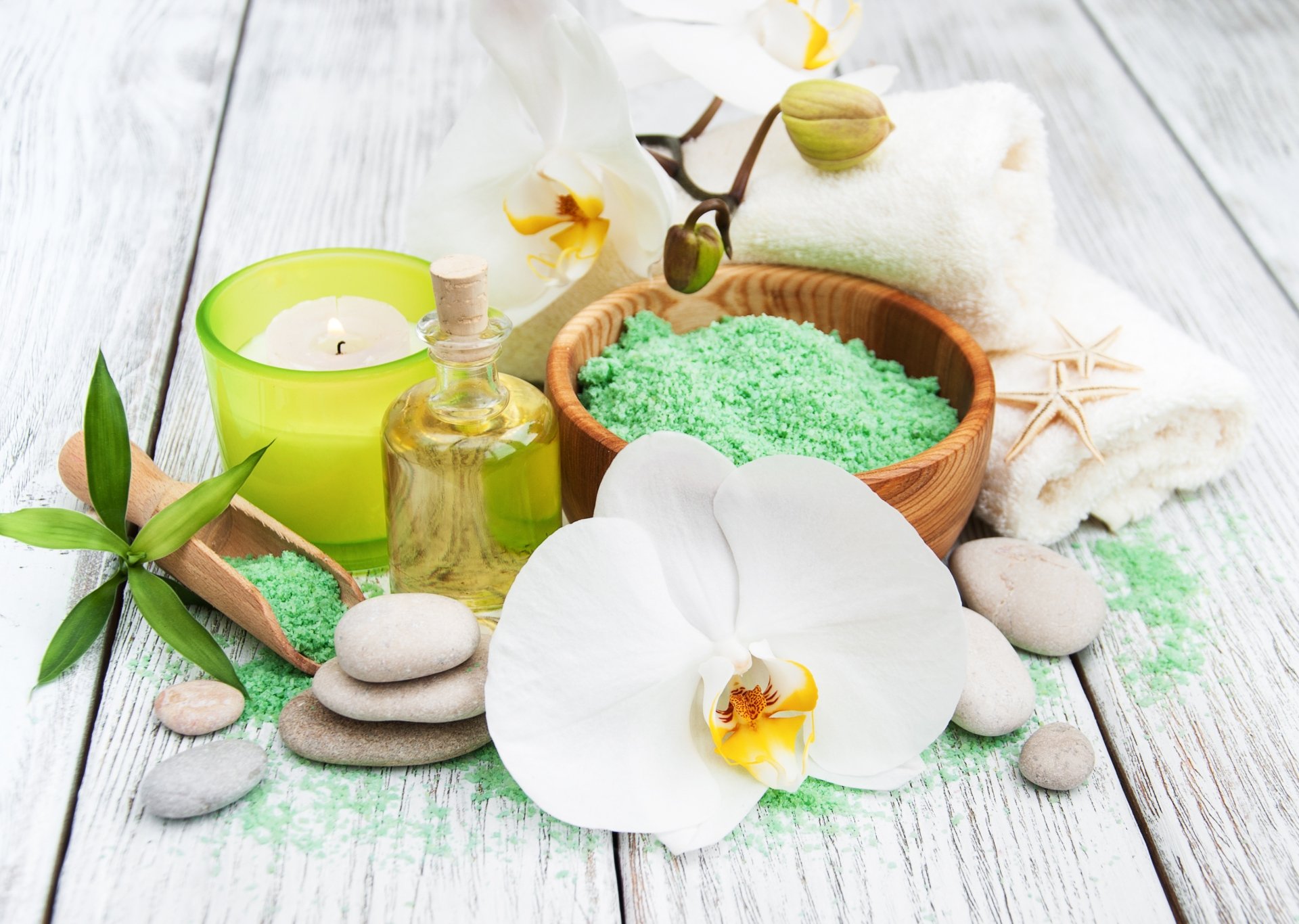 Download Still Life Orchid Candle Oil Nature Spa HD Wallpaper