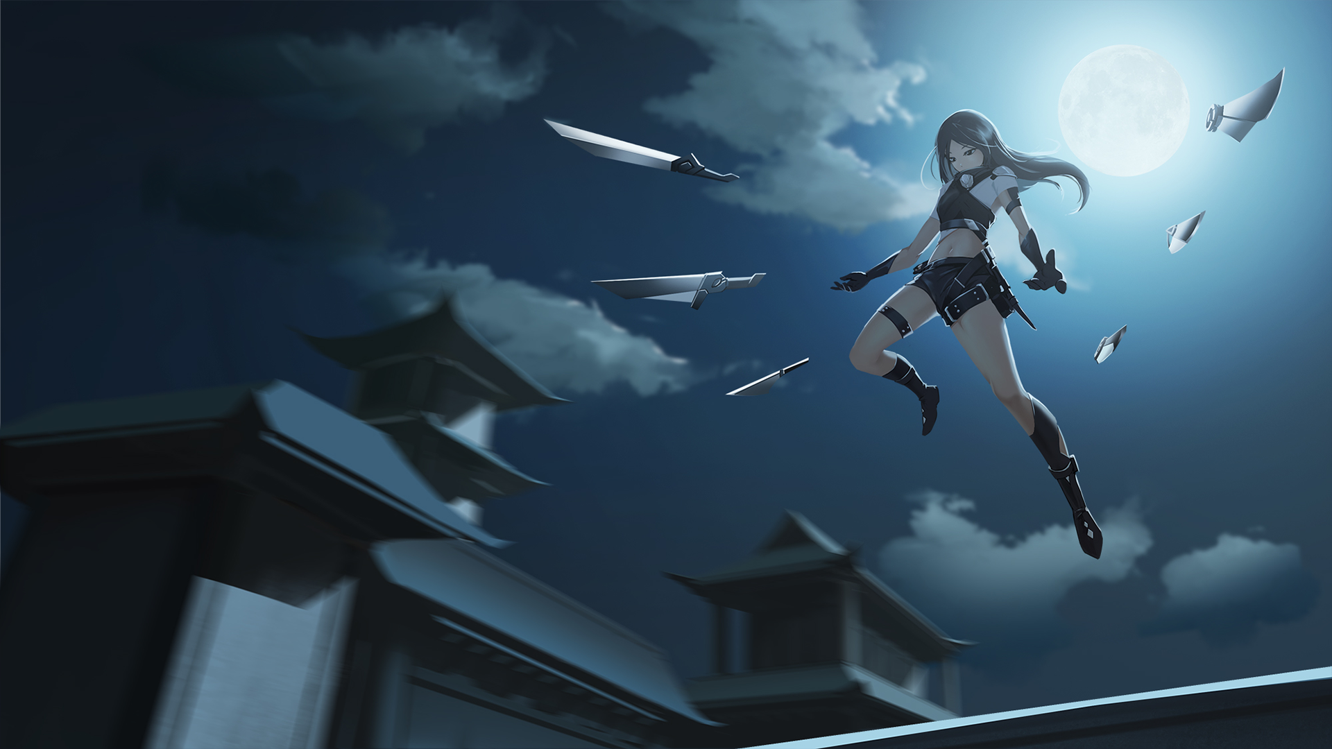 Night Warrior: Anime Moonlit Battle HD Wallpaper by VikingG