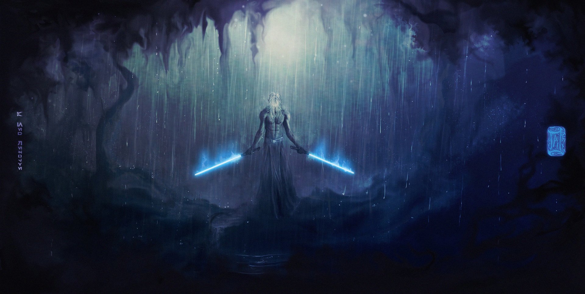 Download Rain Lightsaber Sci Fi Warrior HD Wallpaper by aikurisu