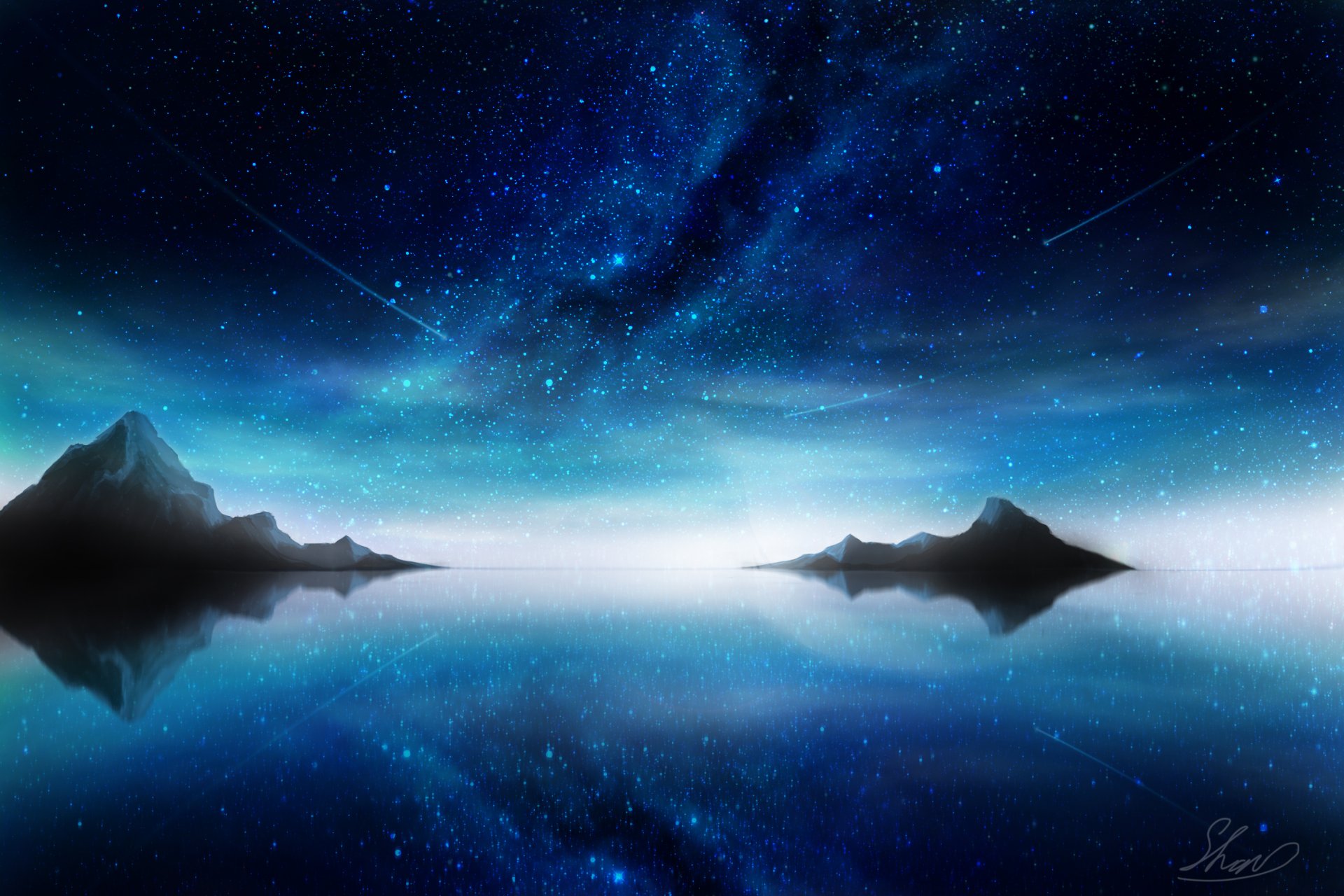 Download Reflection Starry Sky Artistic Nature HD Wallpaper by mxwwjack