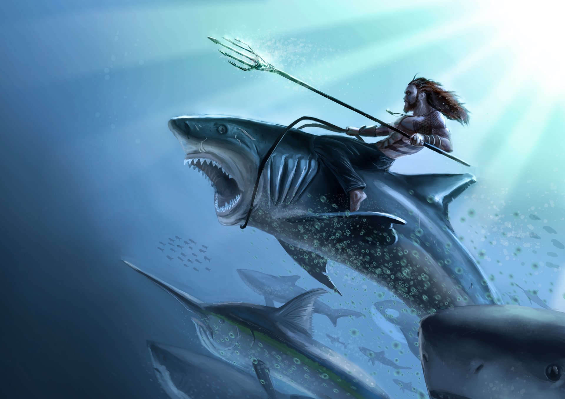 Aquaman's Shark Ride: Epic Underwater DC Comics HD Wallpaper