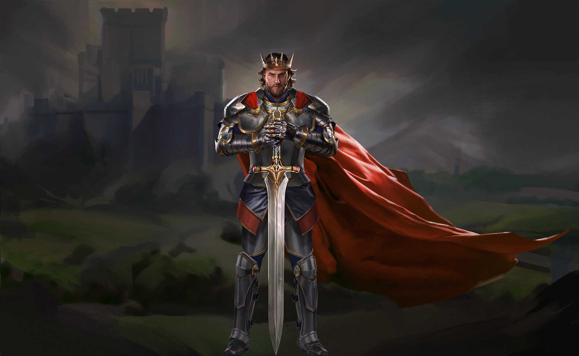Kingly Knight of the Castle: Epic Fantasy Warrior in Armor with Sword ...