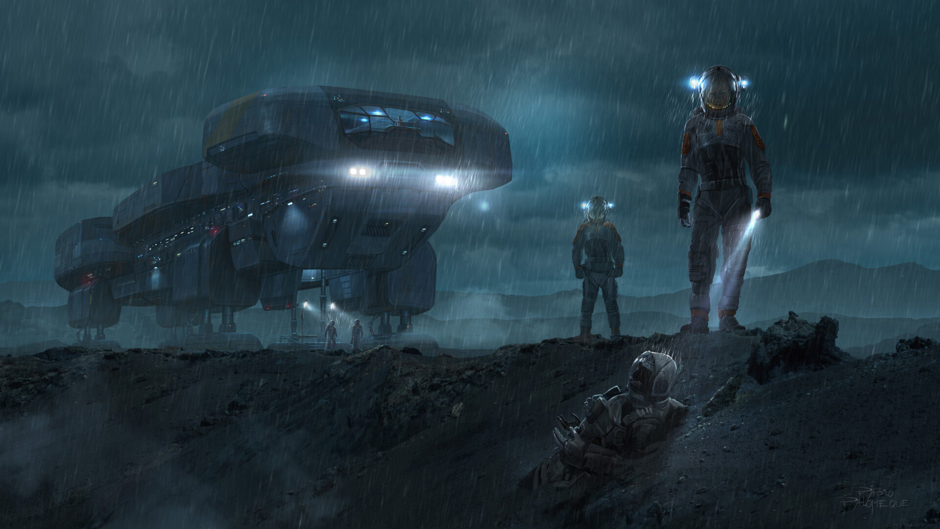 Download Rain Spaceship Flashlight Sci Fi Astronaut HD Wallpaper by ...