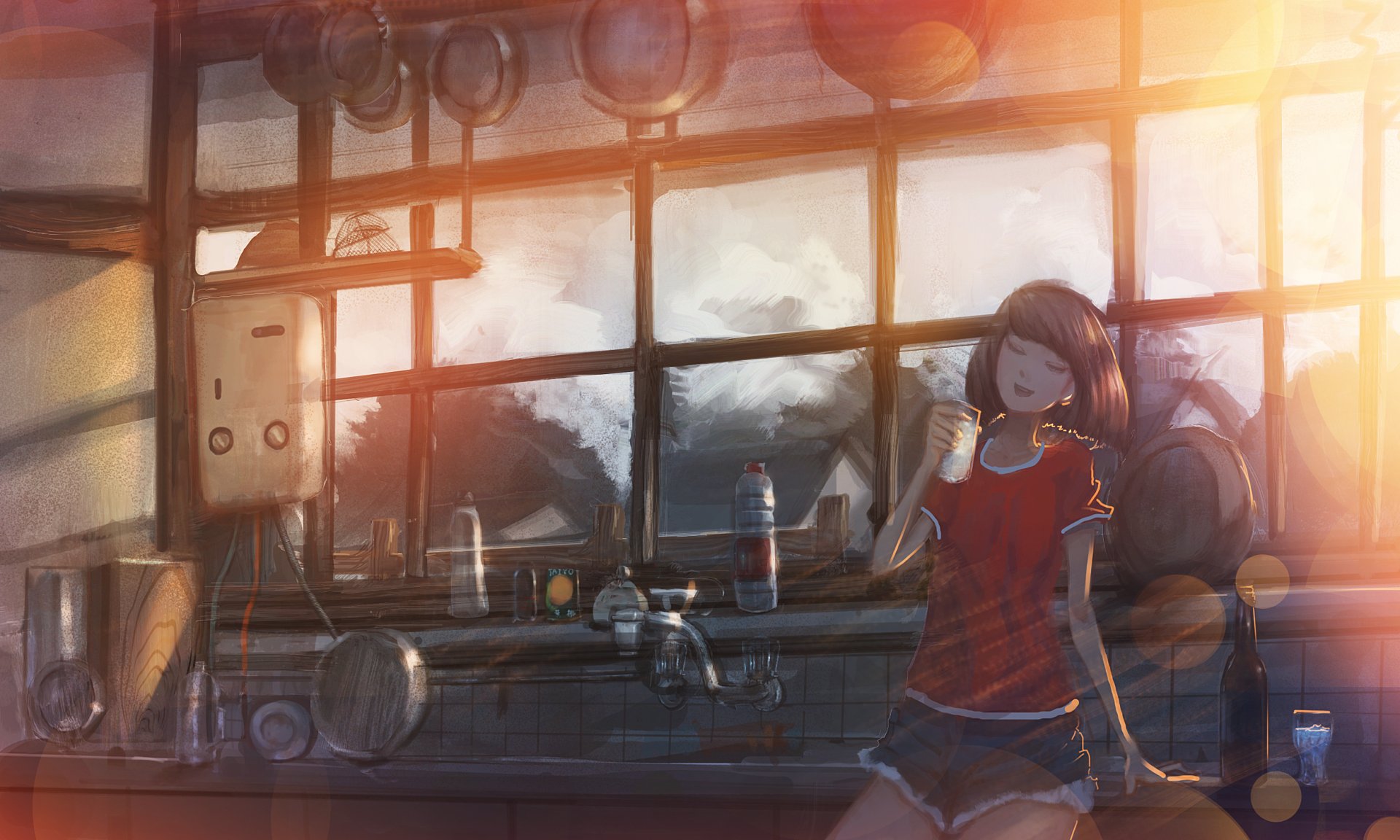 Download Sunset Anime Kitchen HD Wallpaper by ナコモ