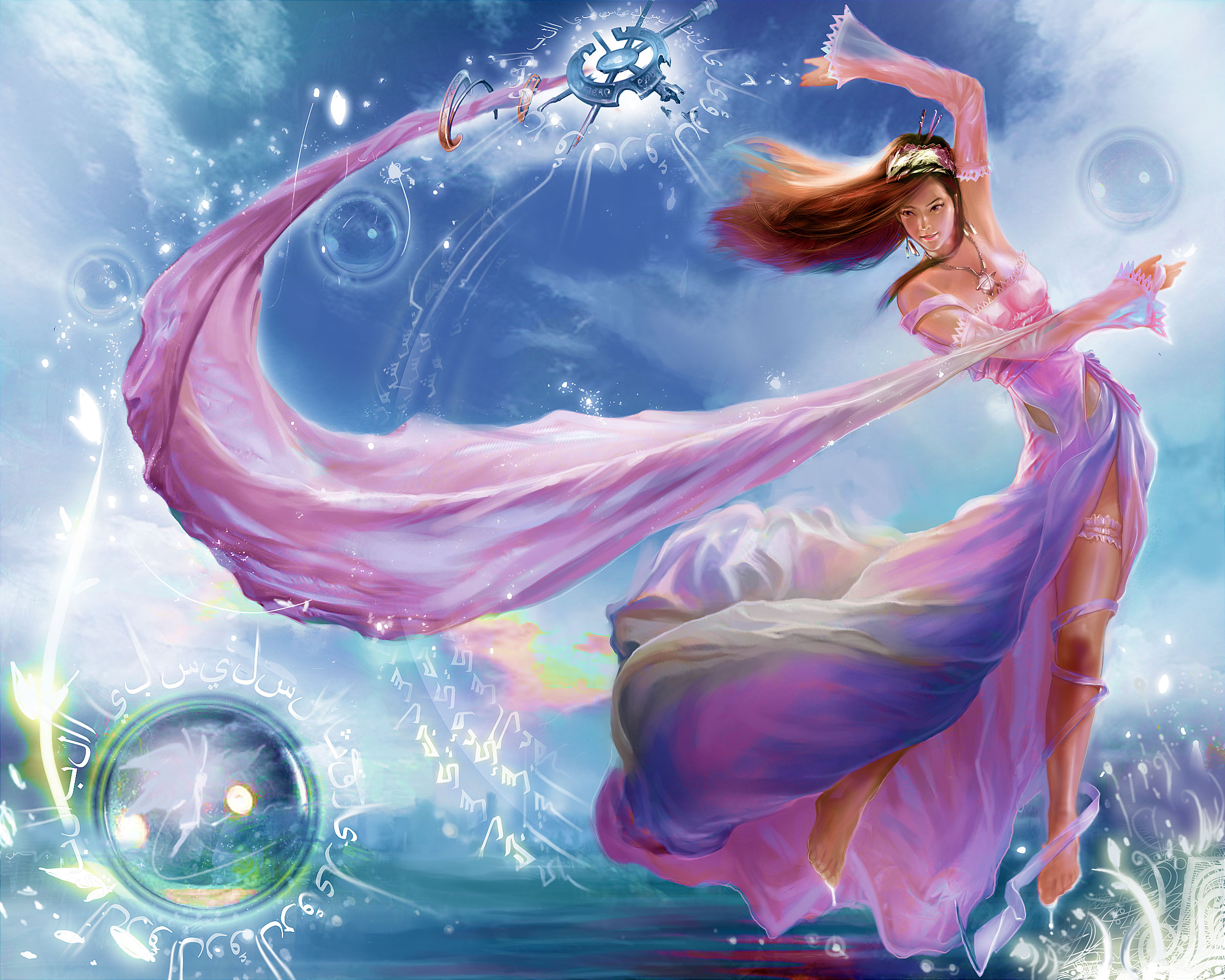 Enchanting Fantasy: Magic Woman in Flowing Dress – HD Wallpaper by showkunz
