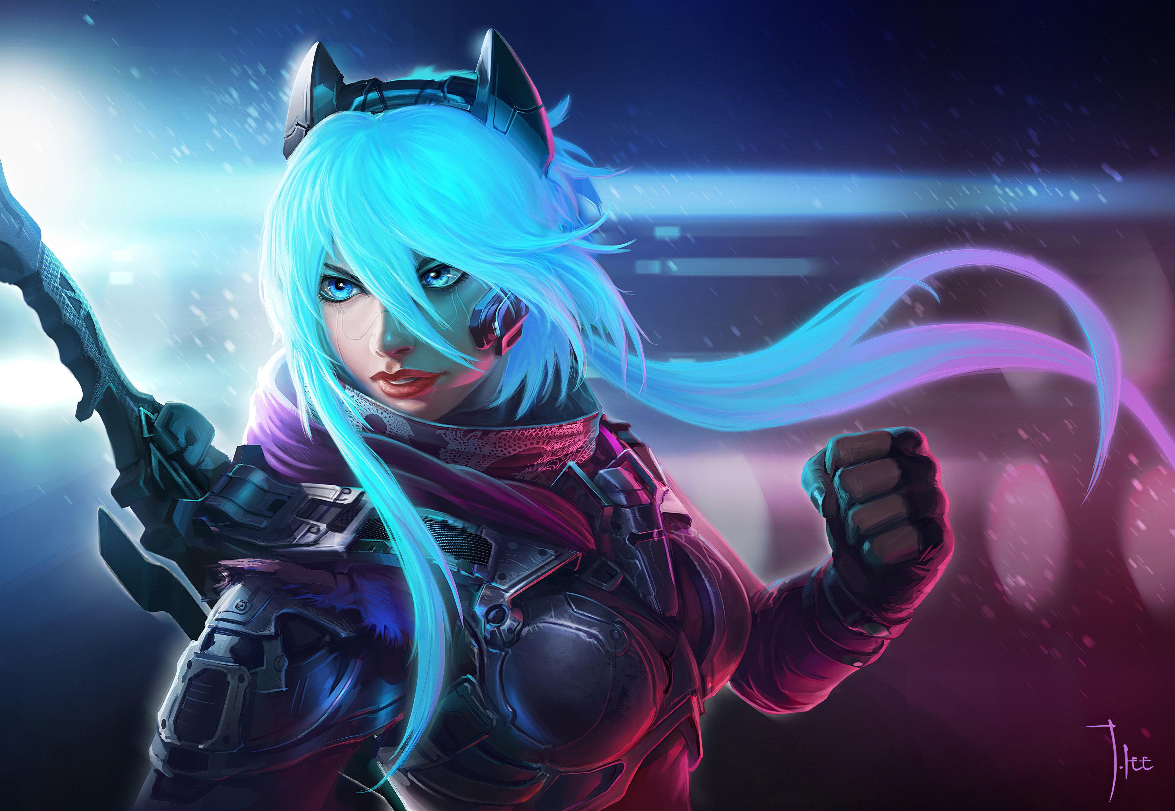 Download Blue Hair Woman Warrior Sci Fi Cyberpunk 4k Ultra HD Wallpaper ...
