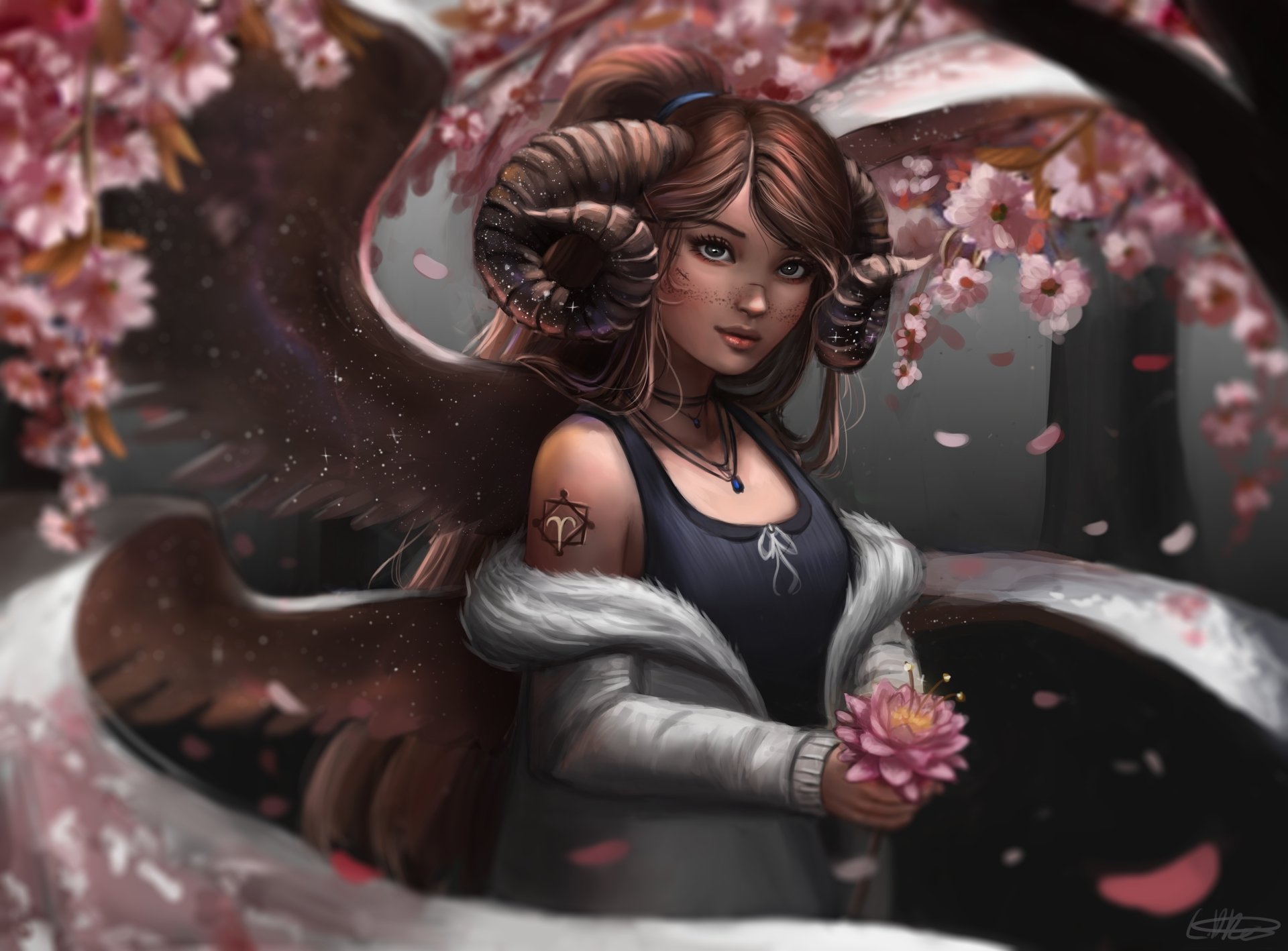 Download Brown Hair Wings Horns Aries (Astrology) Fantasy Zodiac HD ...
