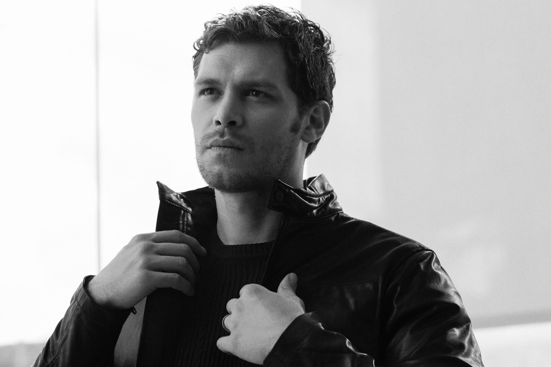 Download Black & White Actor Jacket Celebrity Joseph Morgan HD Wallpaper