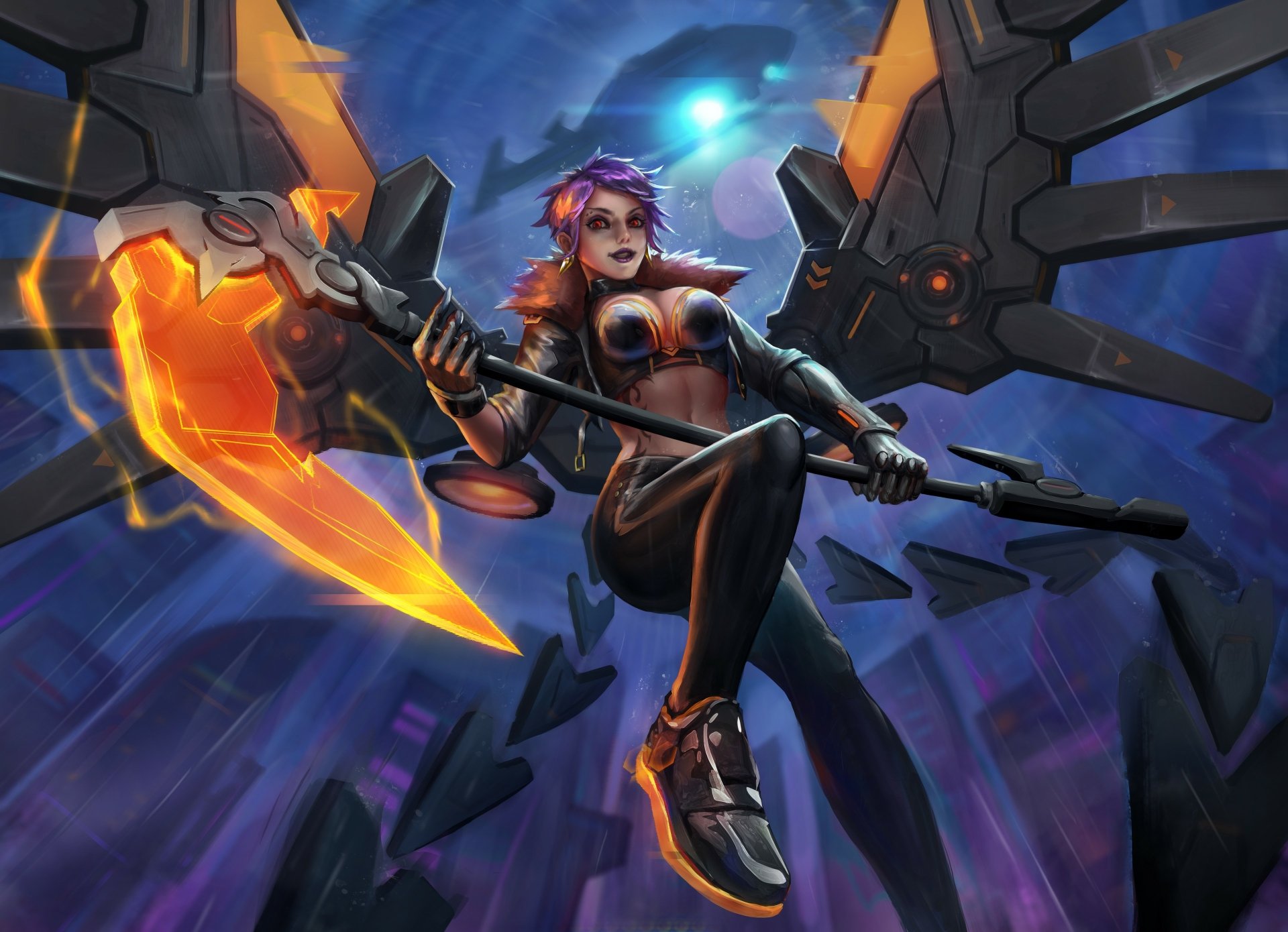 Download Scythe Red Eyes Purple Hair Short Hair Wings Fantasy Angel ...