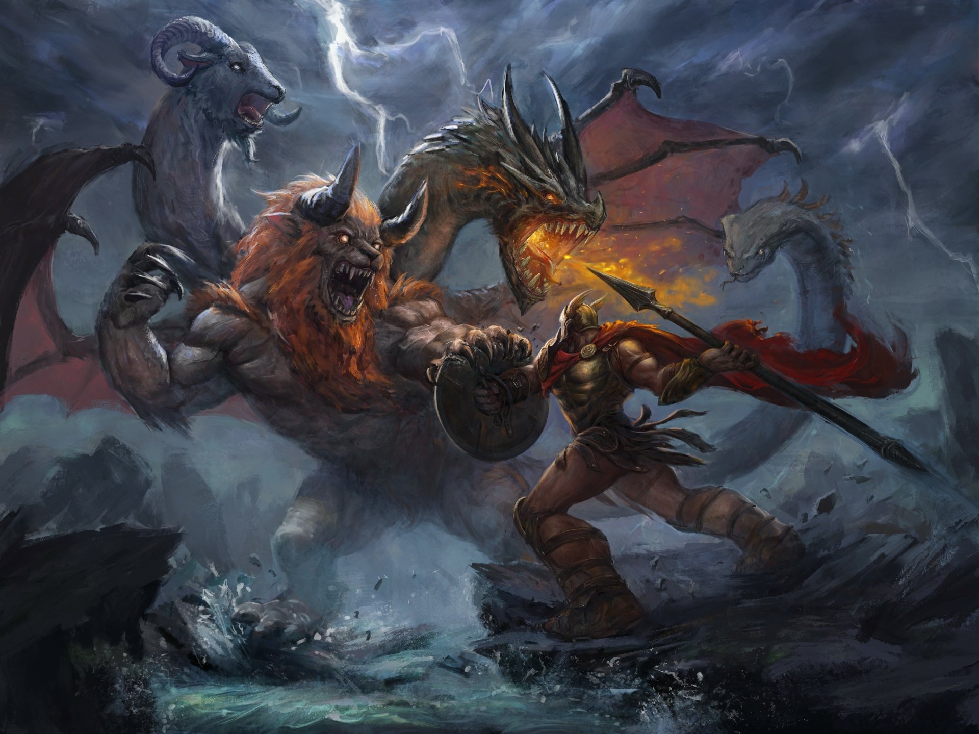 4K Ultra HD Fantasy Chimera Warrior Spear Battle by Bach zim