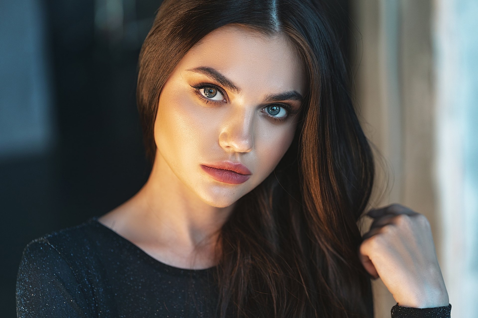 Download Brunette Blue Eyes Face Woman Model HD Wallpaper by Vlad Popov ...