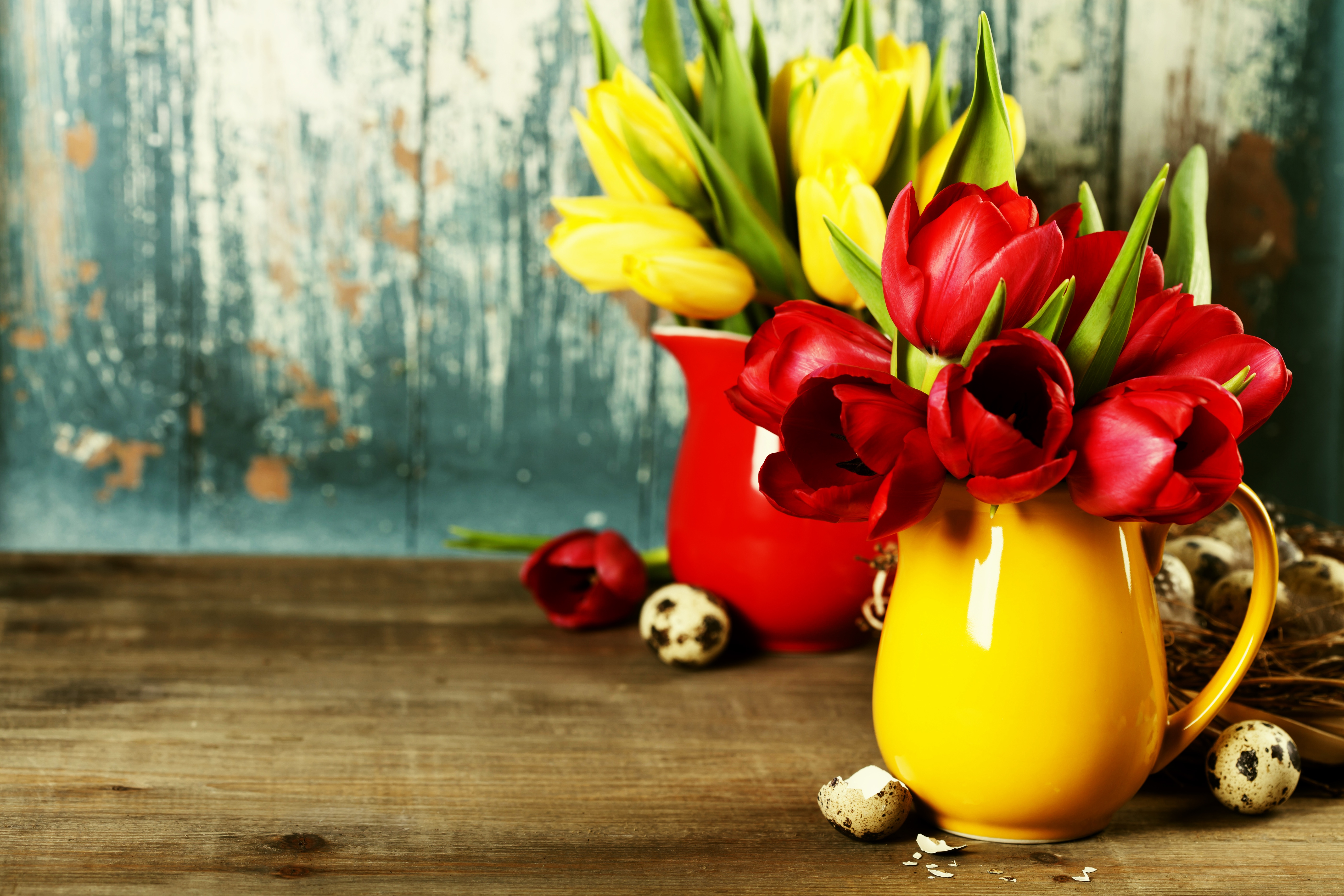 Download Vase Yellow Flower Red Flower Tulip Man Made Flower 4k Ultra ...