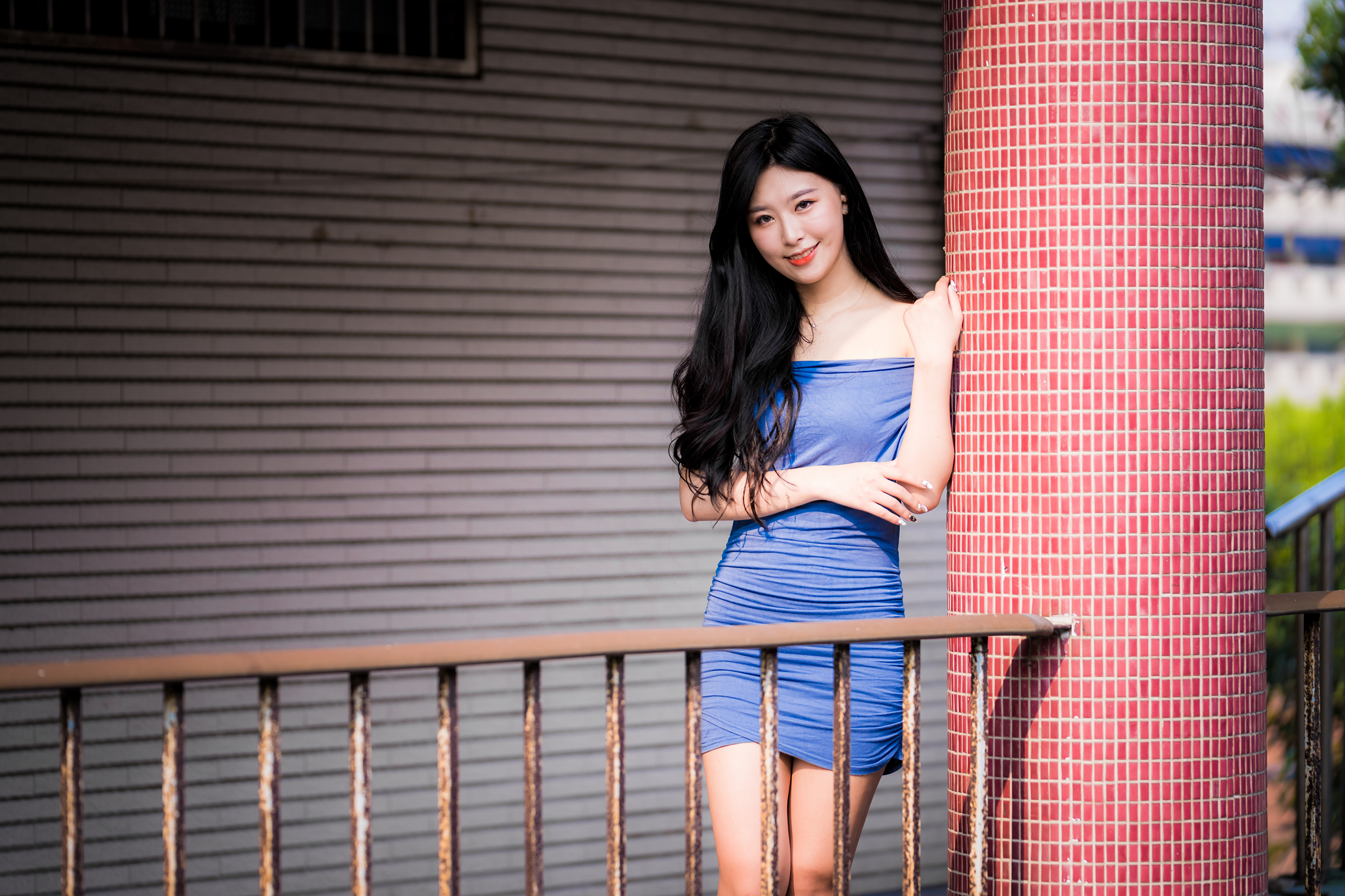 Download Black Hair Lipstick Long Hair Blue Dress Depth Of Field Model