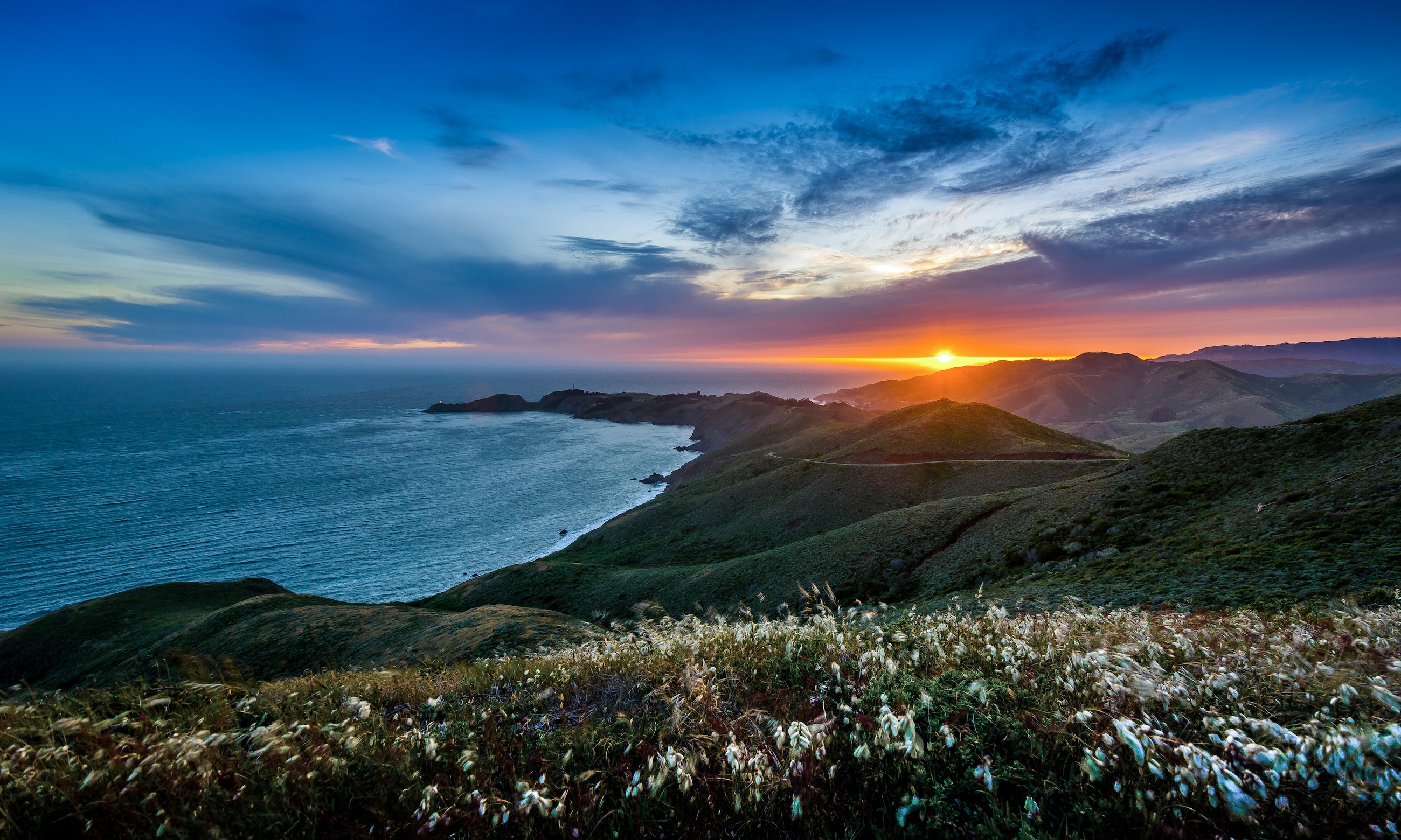 Download Mountain Sunset Landscape Nature Ocean HD Wallpaper