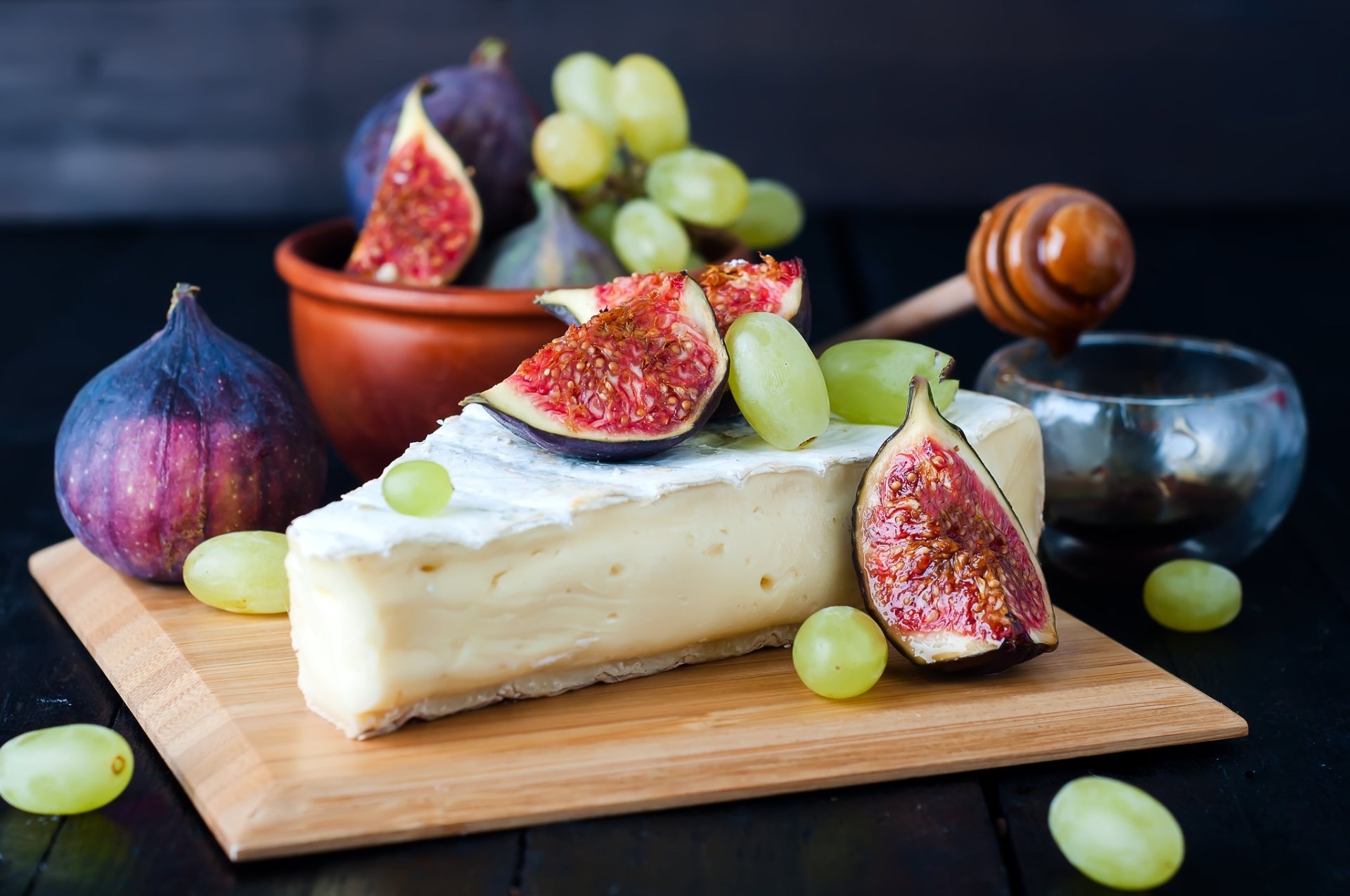 Download Fig Grapes Cheese Food Still Life HD Wallpaper