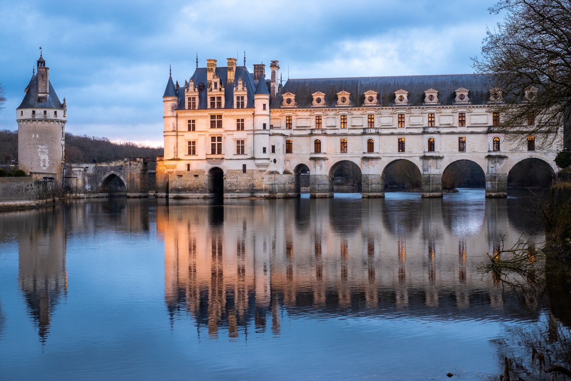 Download France Castle River Reflection Sunset Man Made Château De ...
