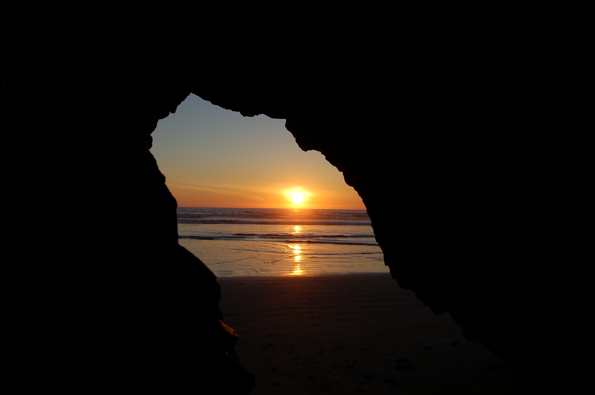 Ocean Cave At Sunset Hd Wallpaper Background Image