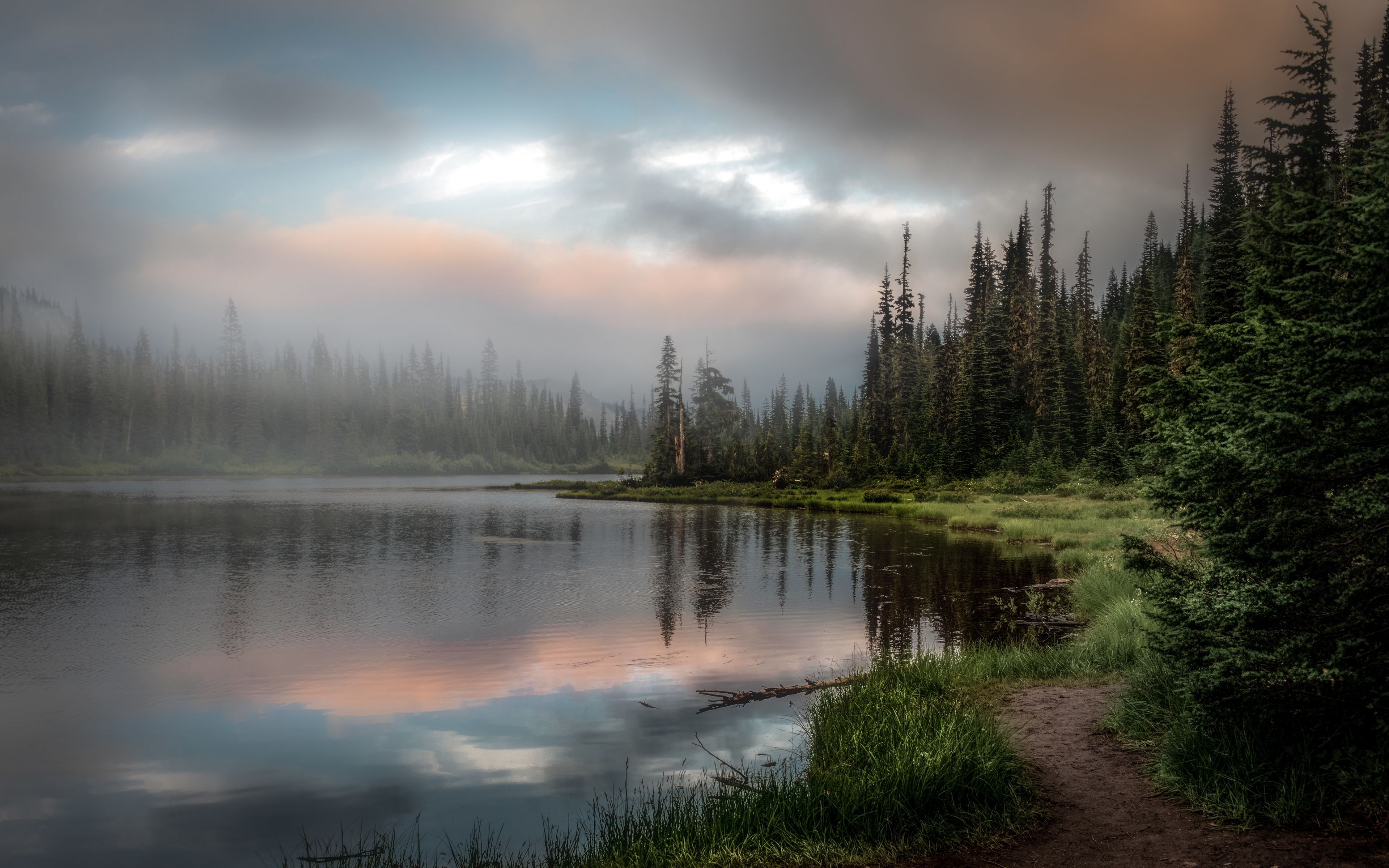 Download Fog Cloud Sky Forest Nature Lake 4k Ultra HD Wallpaper