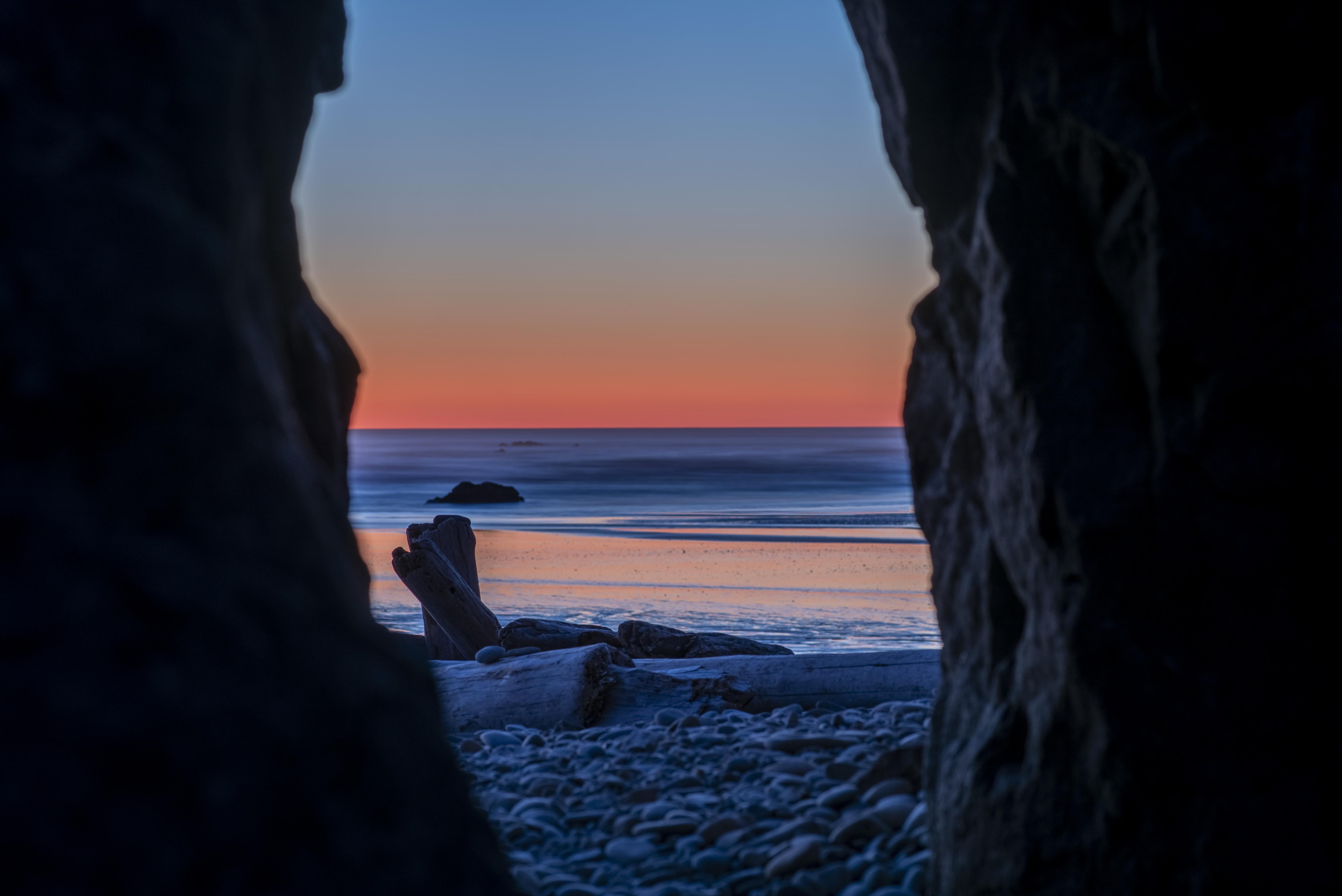 Download Shore Horizon Stone Sunset Twilight Ocean Nature Cave 4k Ultra ...