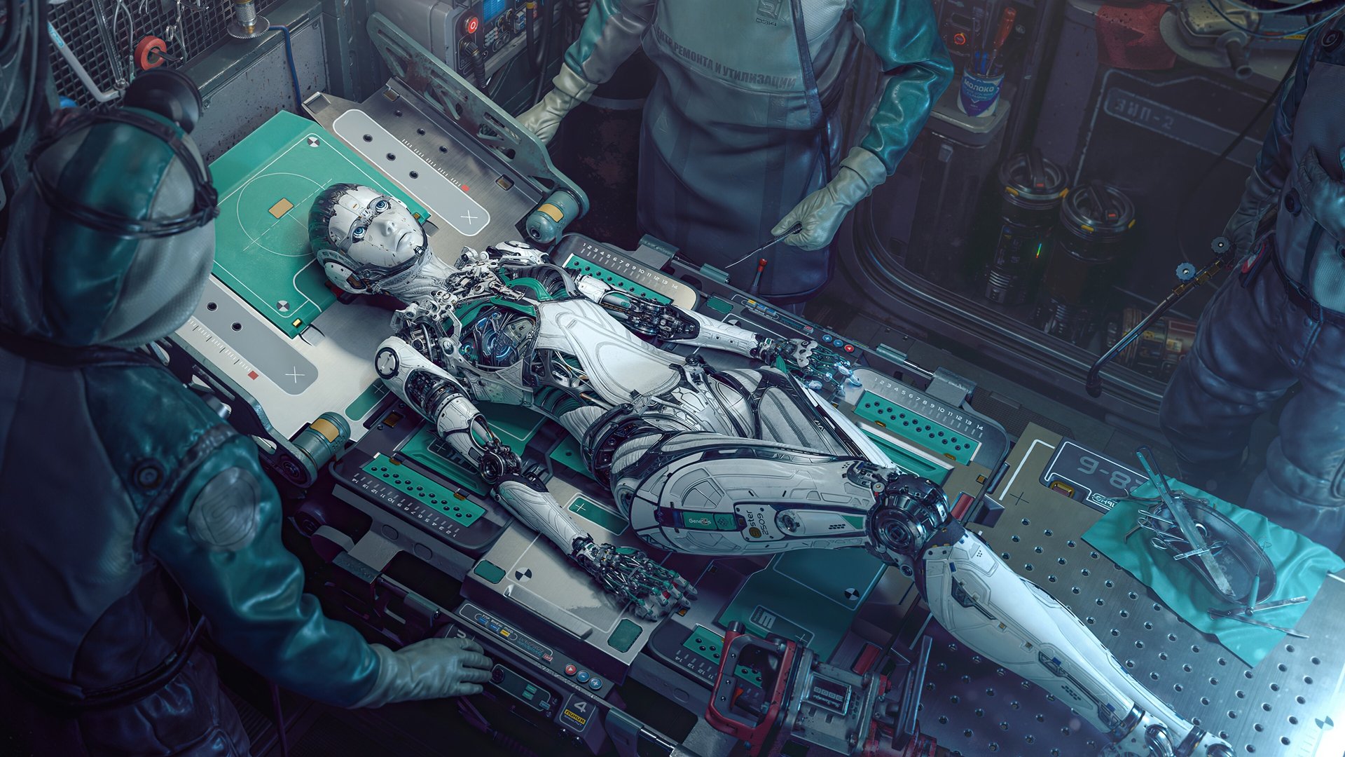 Cyberpunk Sci-Fi Robot Awakening – 4K Ultra HD Wallpaper