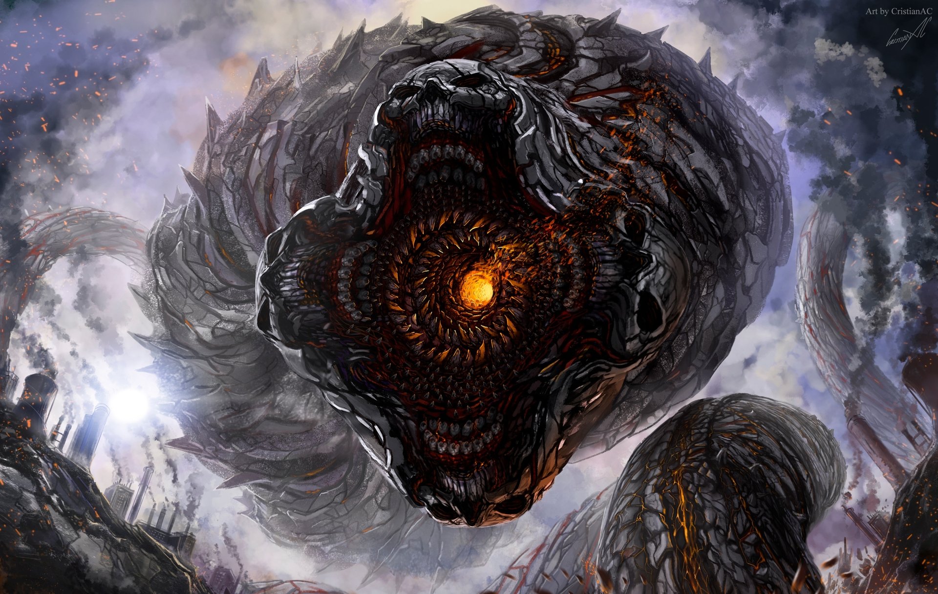 Epic Fantasy Creature HD Wallpaper: The Abyssal Spiral by CristianAC