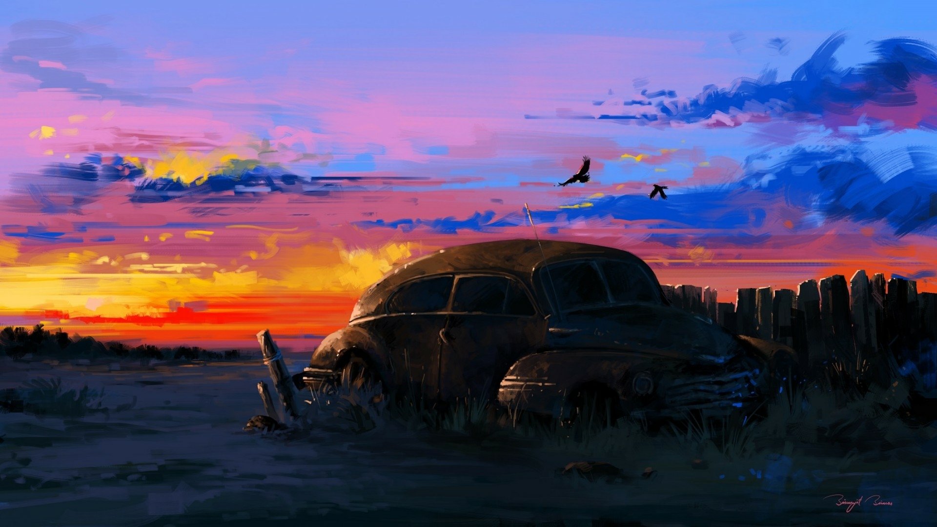 Download Car Sunset Vehicle Wreck HD Wallpaper by BisBiswas | 1920x1080 ...