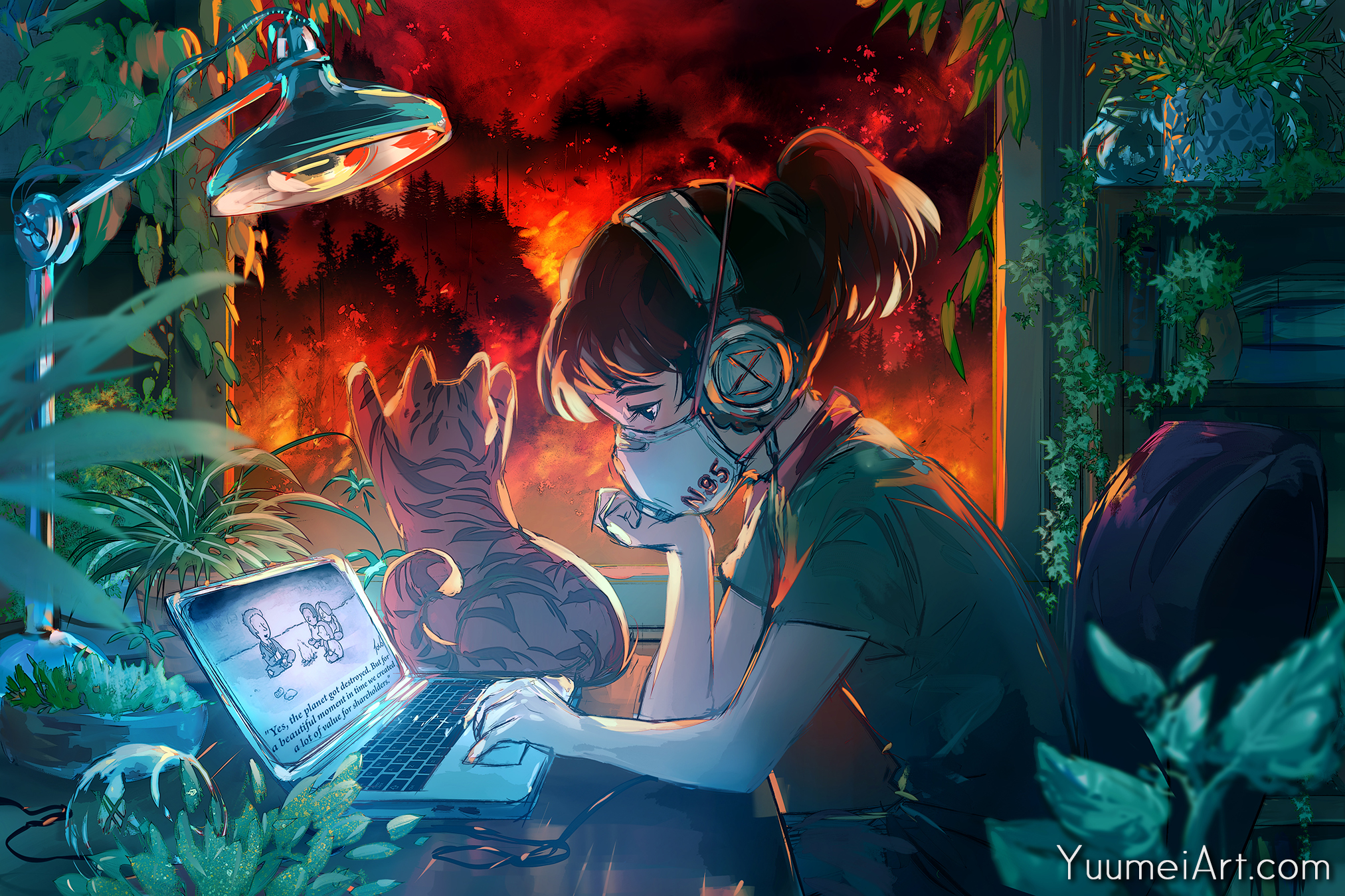 Download Fire Mask Headphones Cat Anime Original Anime Cat HD Wallpaper ...