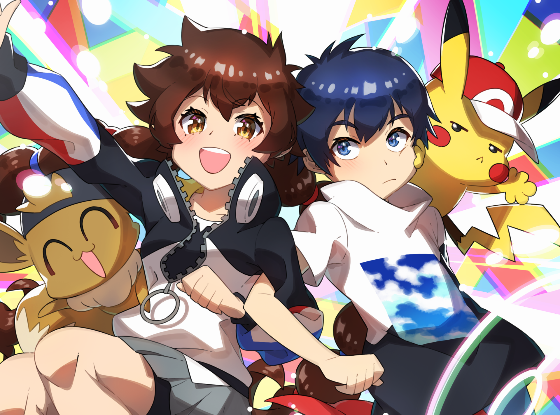 Pokémon Duo Adventure: Blue & Brown Hair with Pikachu and Eevee HD ...