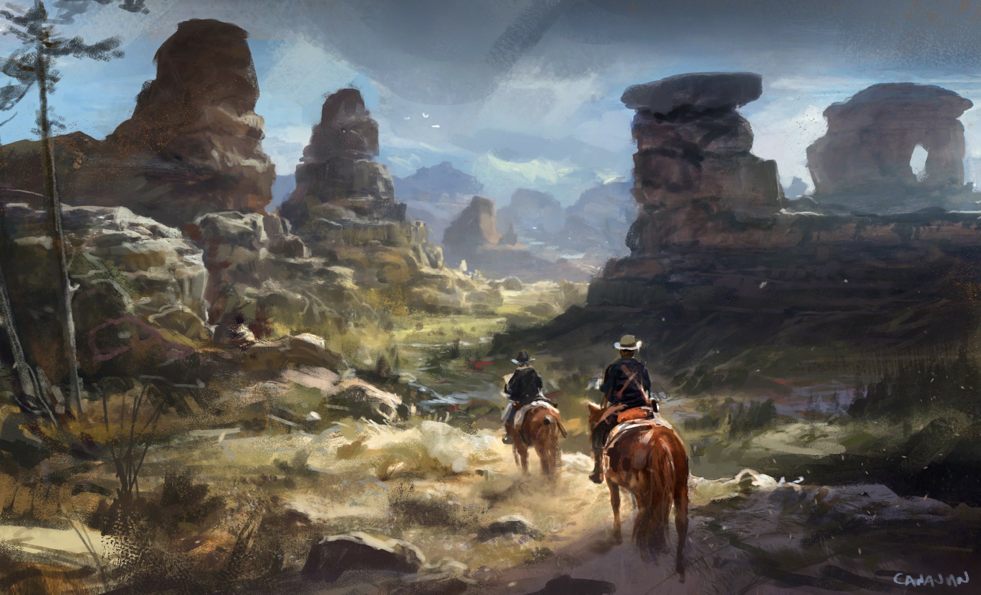 HD Artistic Cowboy Ride Through Majestic Mountain Landscapes by Paul ...