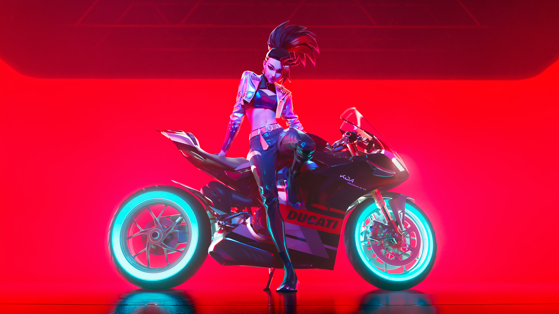 K/DA Akali’s Neon Ducati Ride – 4K Ultra HD League of Legends Wallpaper