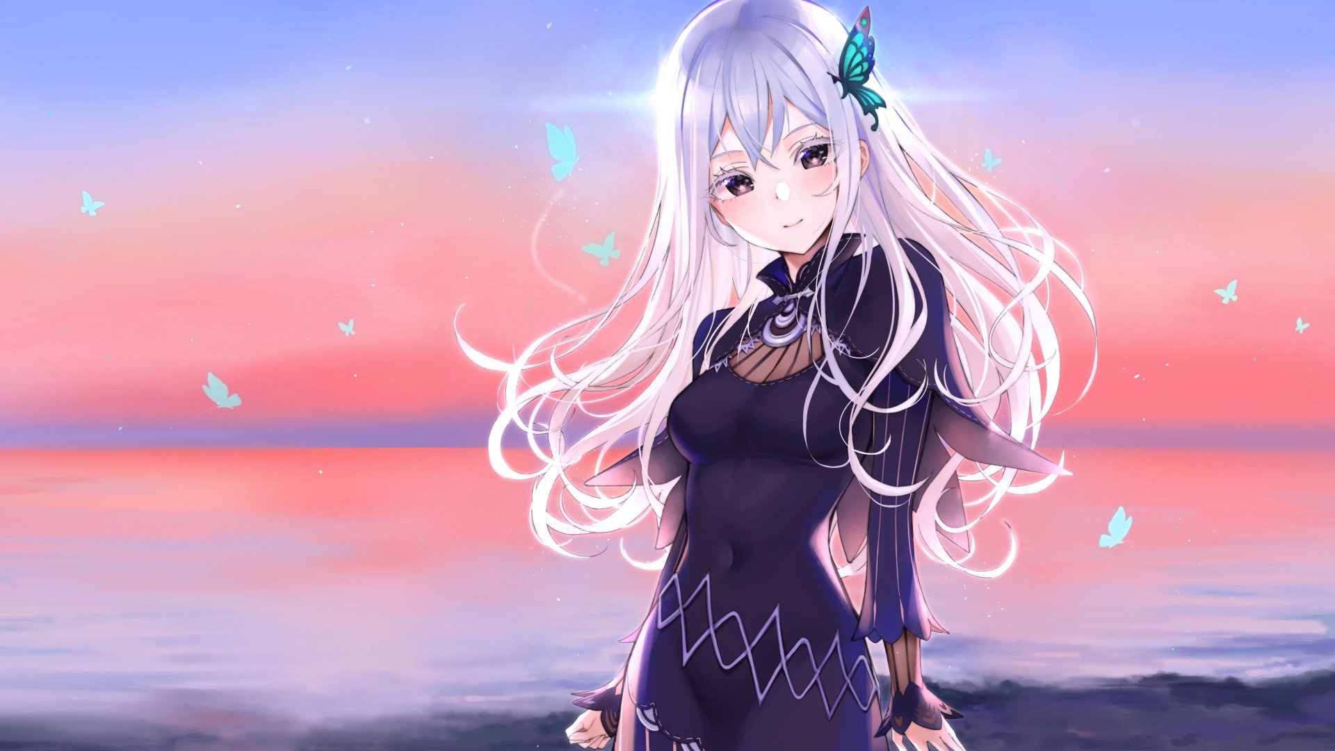 Download White Hair Sunset Long Hair Butterfly Echidna (Re:ZERO) Anime ...