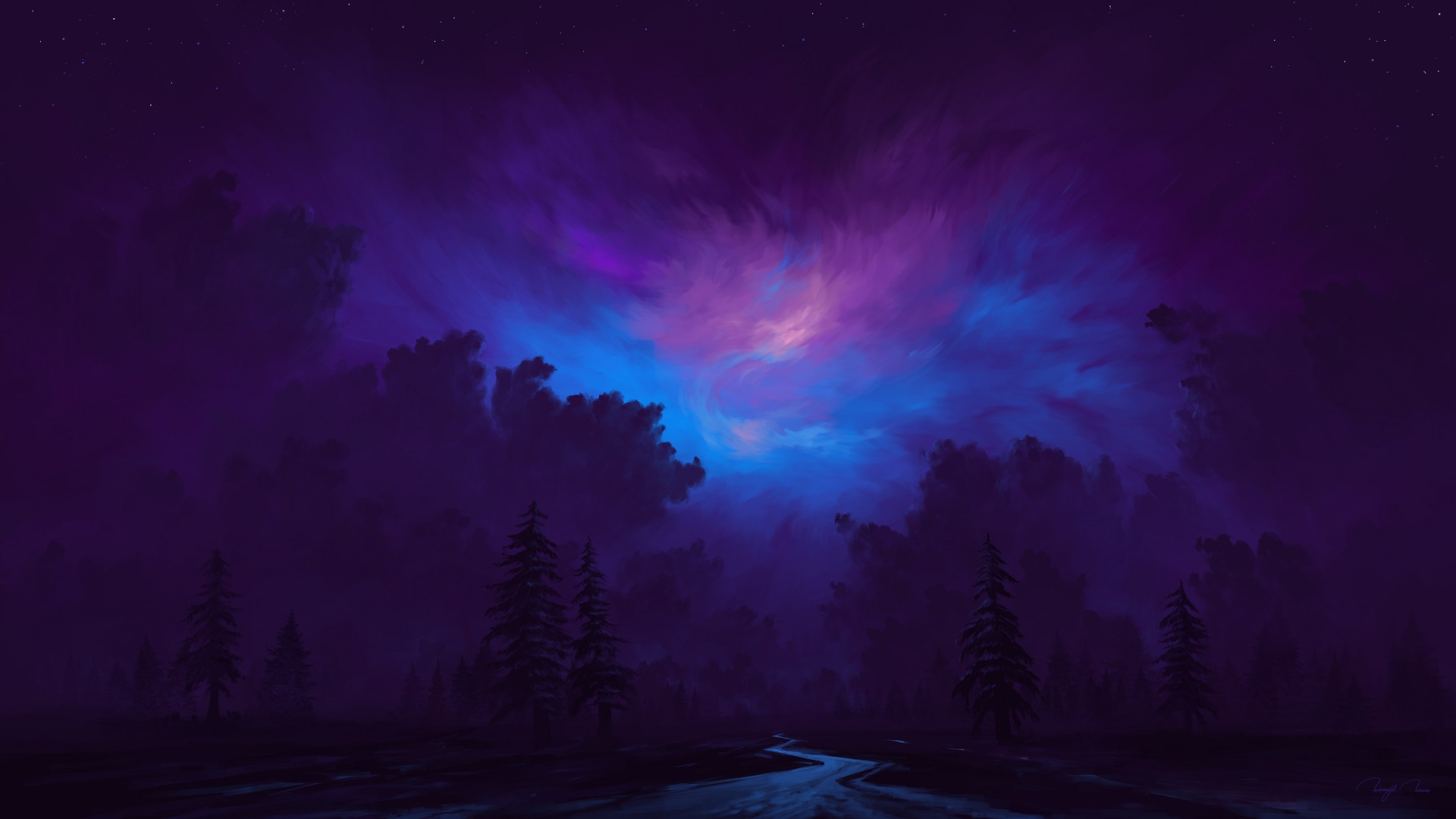 Download Tree Cloud Sky Artistic Night HD Wallpaper by BisBiswas