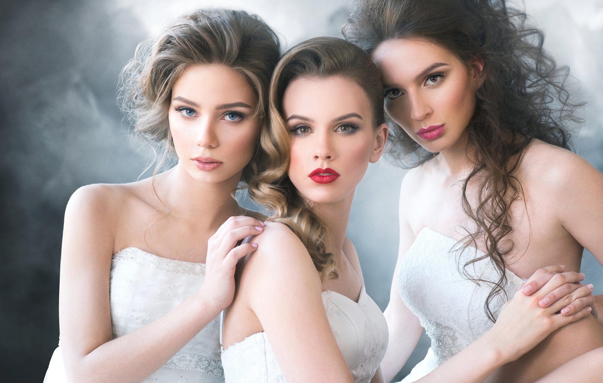 Glamour Trio: Brunette Models with Blue & Brown Eyes — HD Wallpaper ...