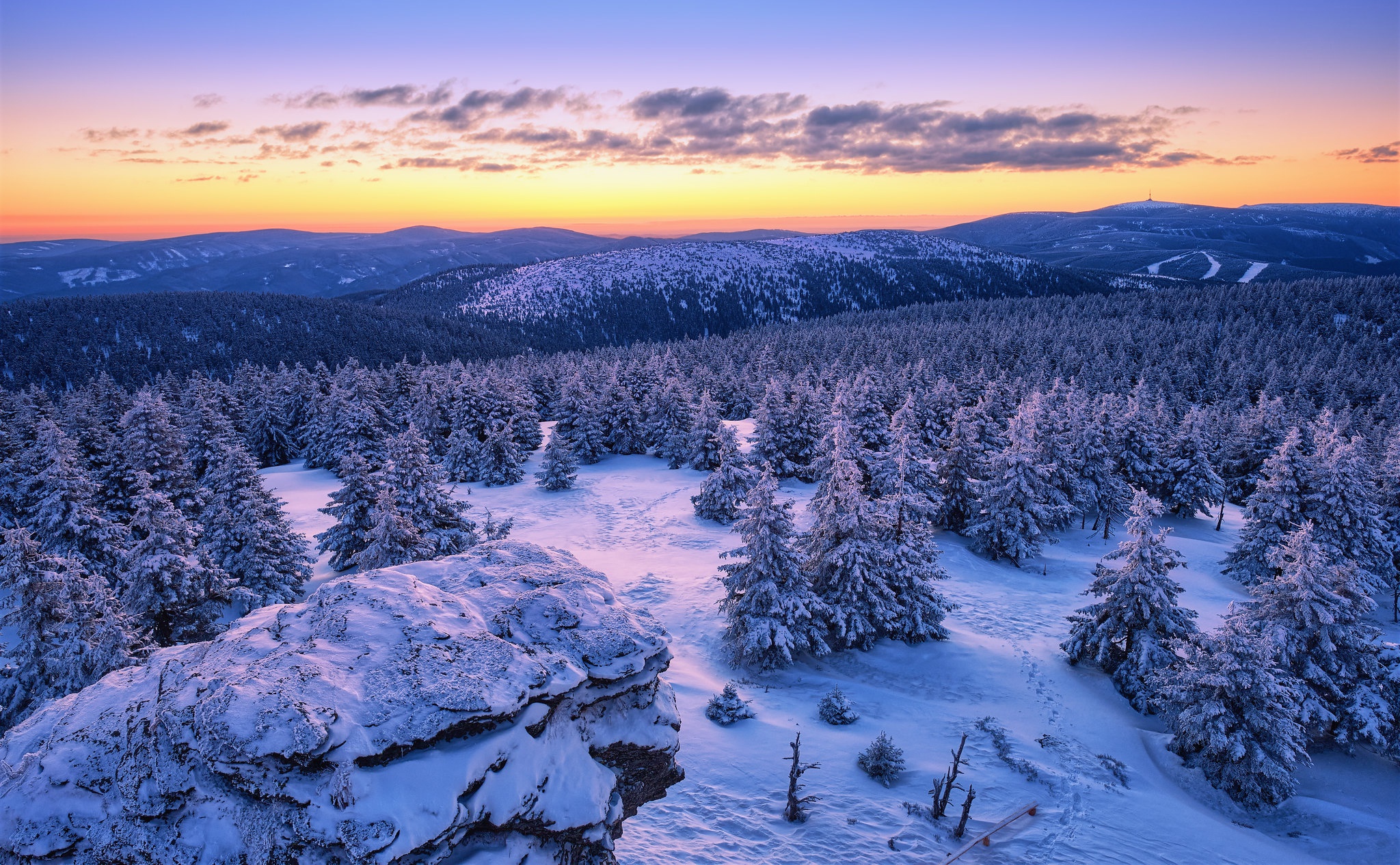 Download Czech Republic Mountain Sunset Snow Forest Winter Nature ...