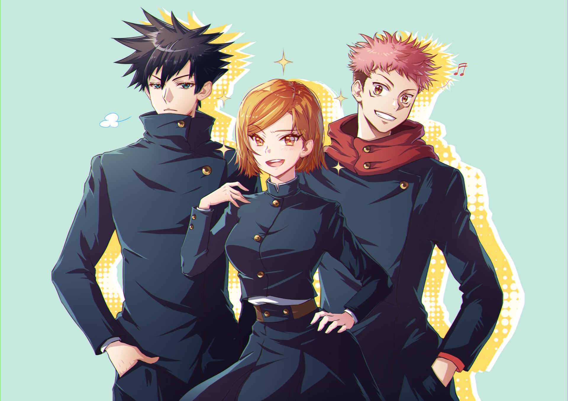 Jujutsu Kaisen Trio in School Uniforms – HD Anime Wallpaper by ssosso