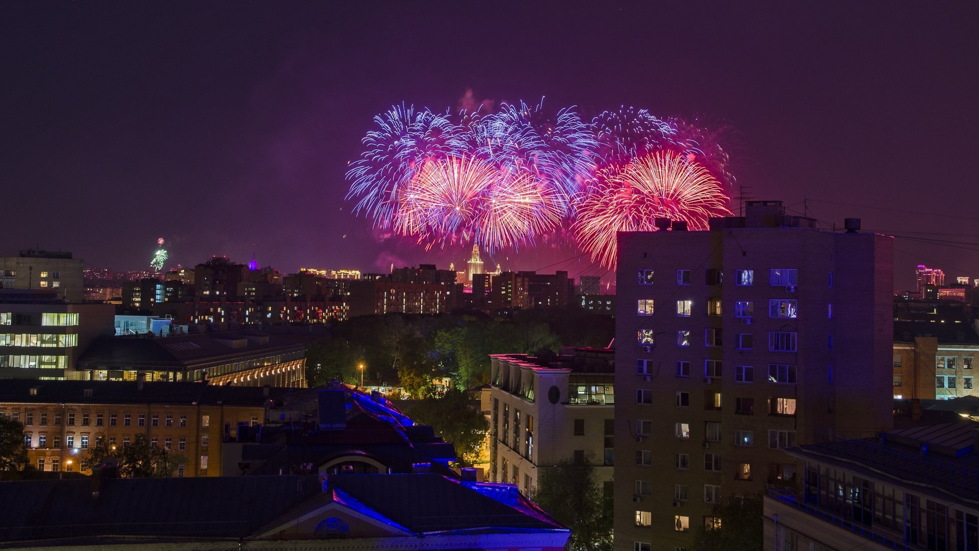 Download Night Moscow City Photography Fireworks 4k Ultra HD Wallpaper