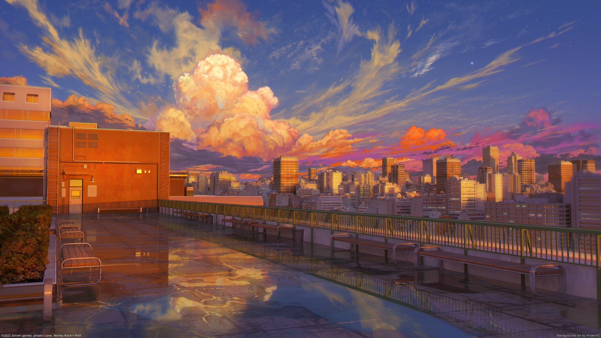 Anime Cityscape HD: Vibrant Urban Skies and Sunset Glow Wallpaper by ...