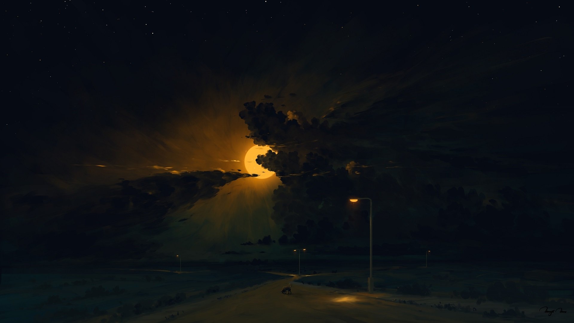 Download Dog Moon Cloud Sky Artistic Night HD Wallpaper by BisBiswas ...