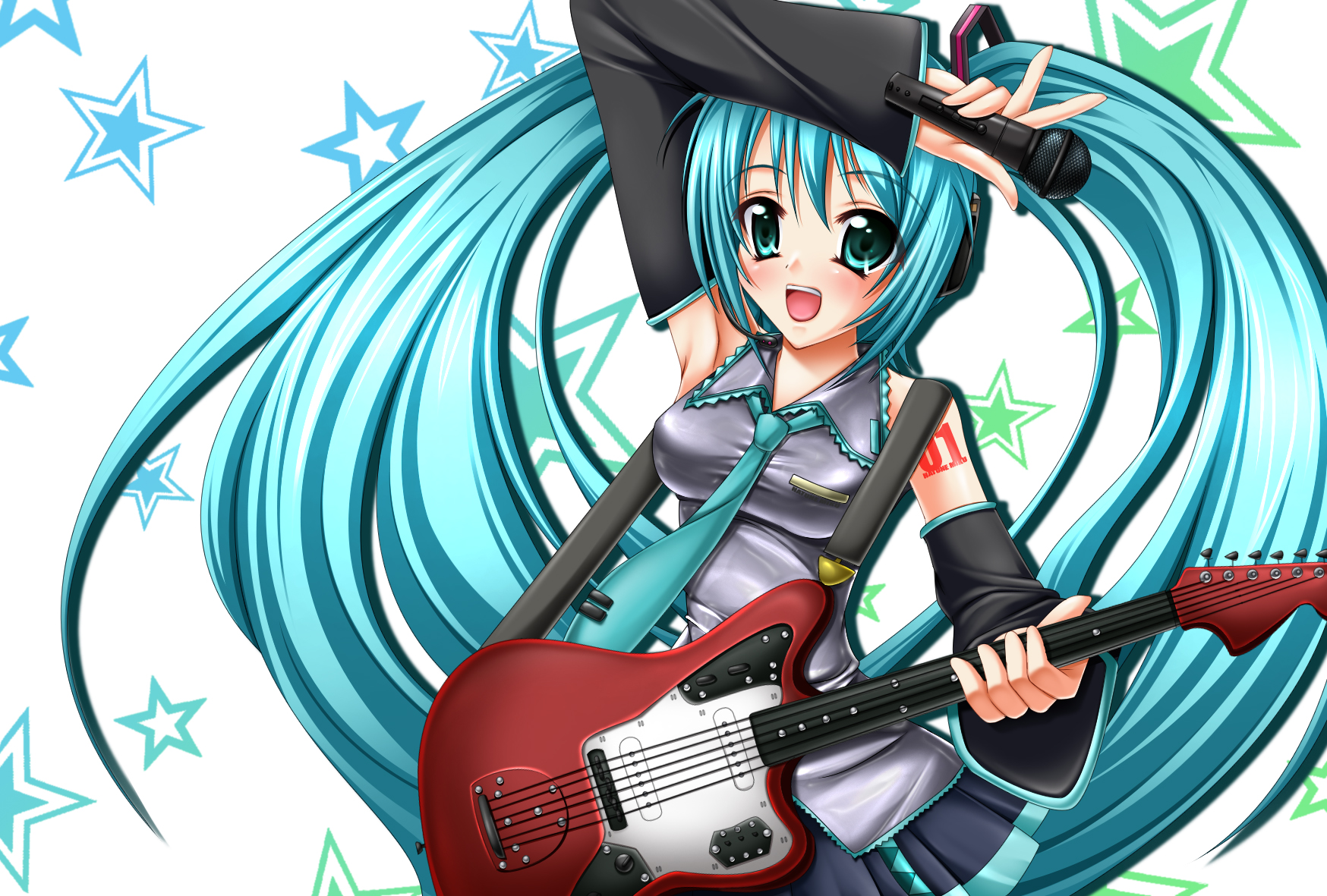 Hatsune Miku Rocking Guitar HD Anime Wallpaper