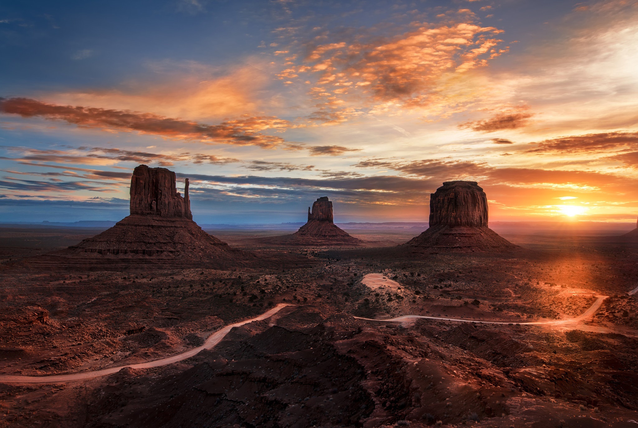 Download Sunrise USA Desert Nature Monument Valley HD Wallpaper