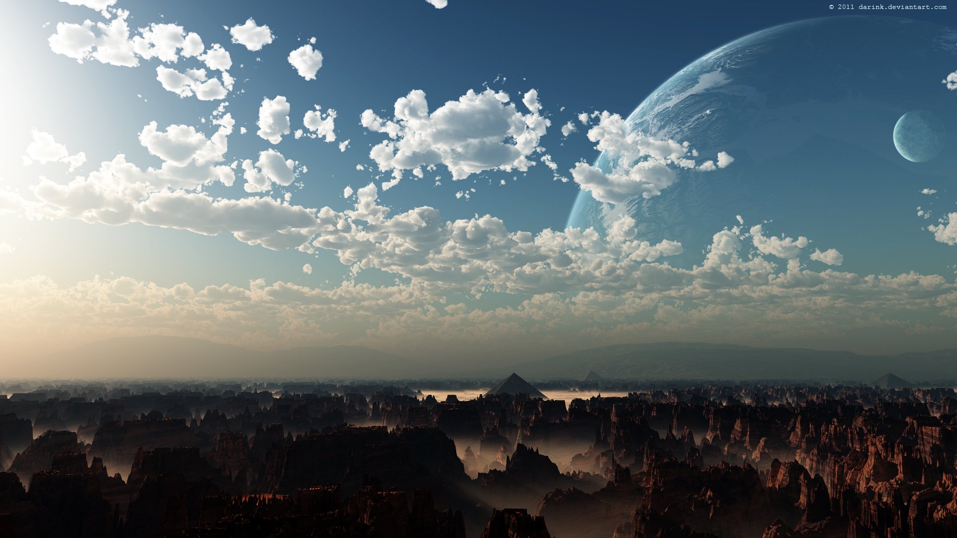 Download Cloud Pyramid Canyon Planet Sci Fi Landscape HD Wallpaper by ...
