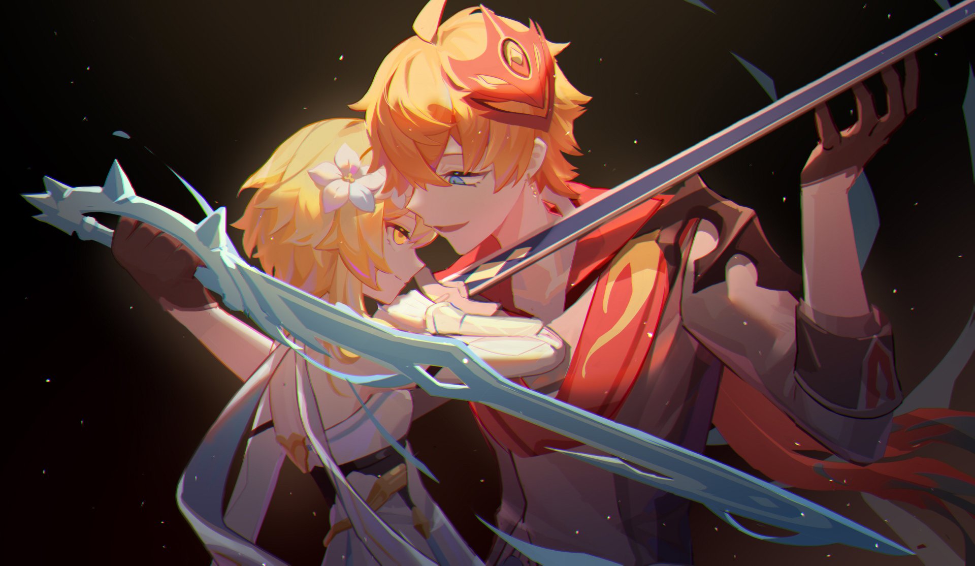 Lumine & Tartaglia Genshin Impact HD Wallpaper – Dynamic Duo in Action by 冇
