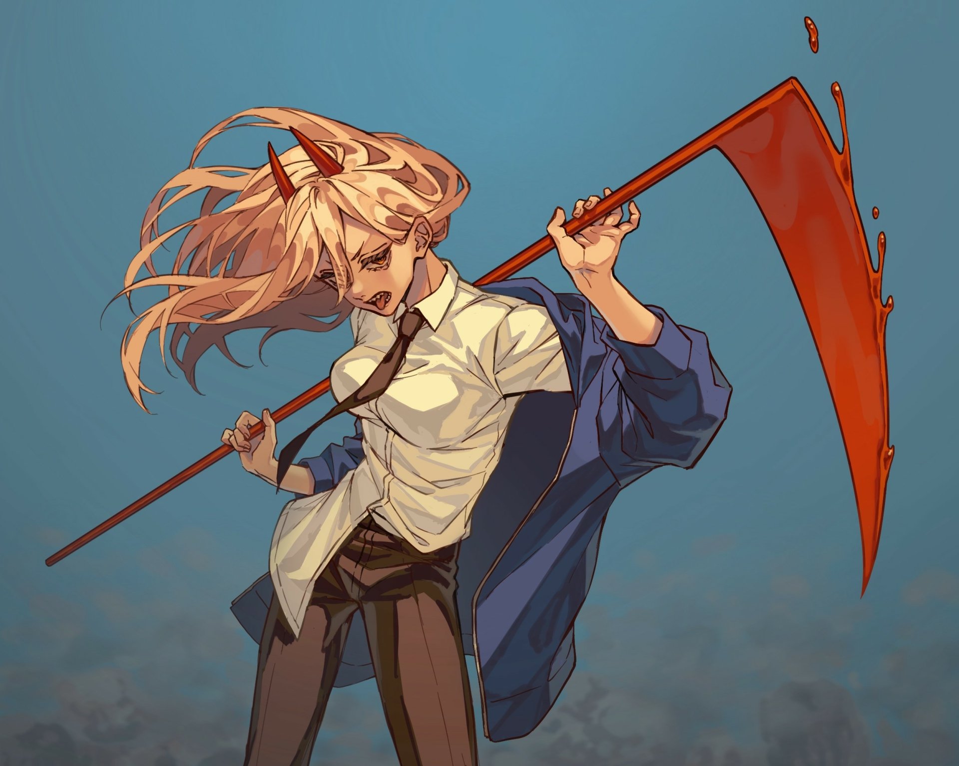 Power Unleashed: Stunning HD Chainsaw Man Anime Wallpaper by 賀瀬