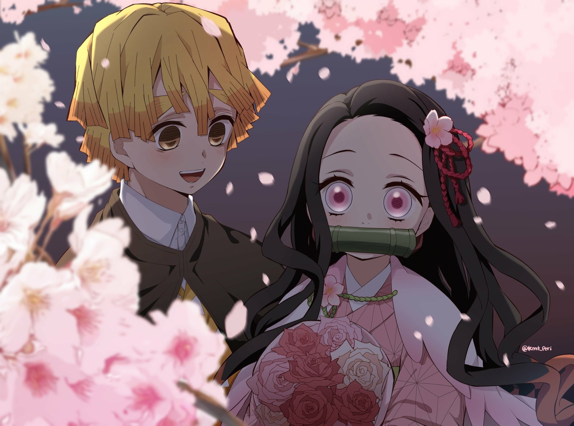 Nezuko & Zenitsu: Vibrant Anime HD Wallpaper from Demon Slayer
